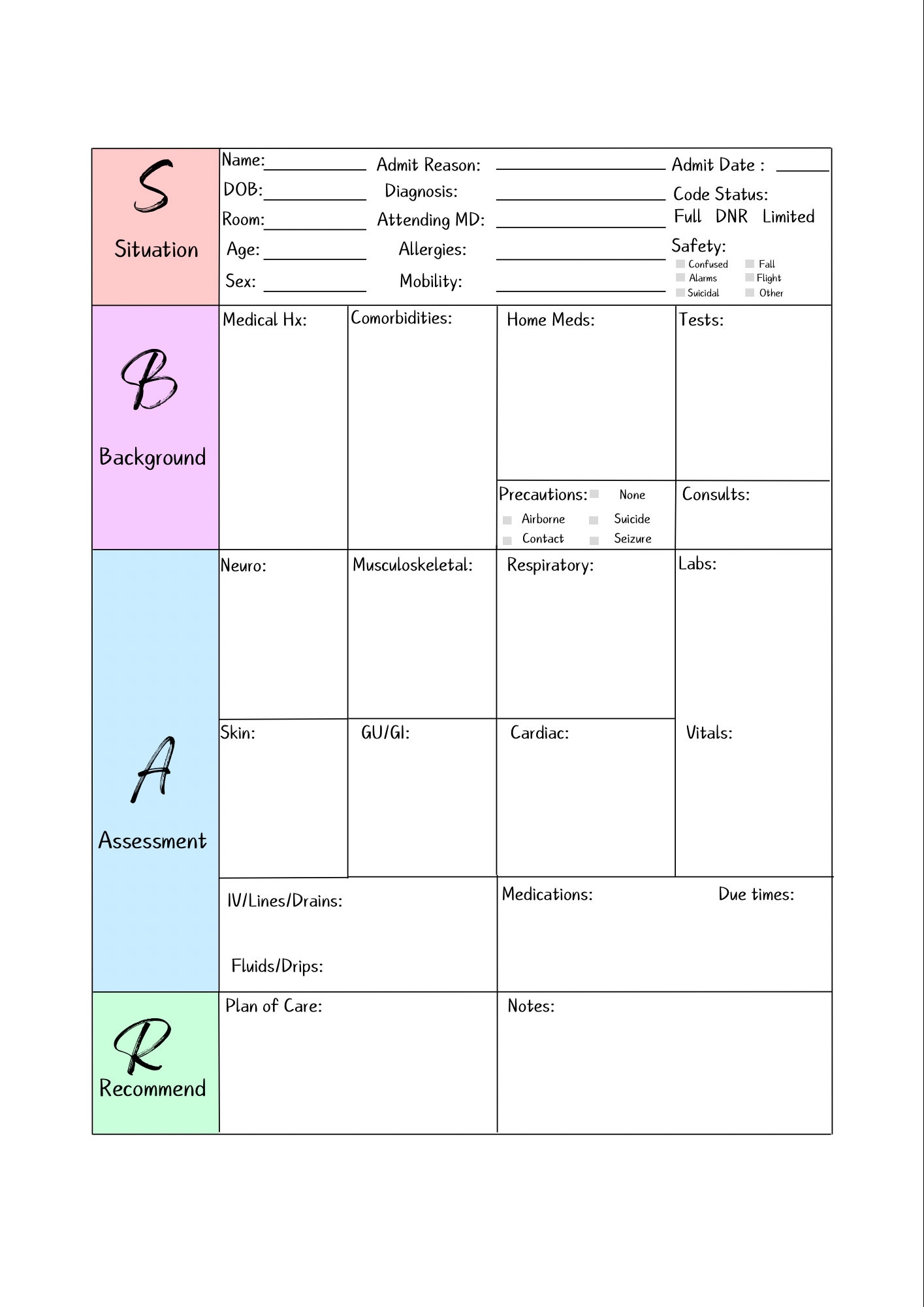 SBAR Report Sheet, Nurse Report Sheet, Bedside Notes, Nurse Brain, Med ...