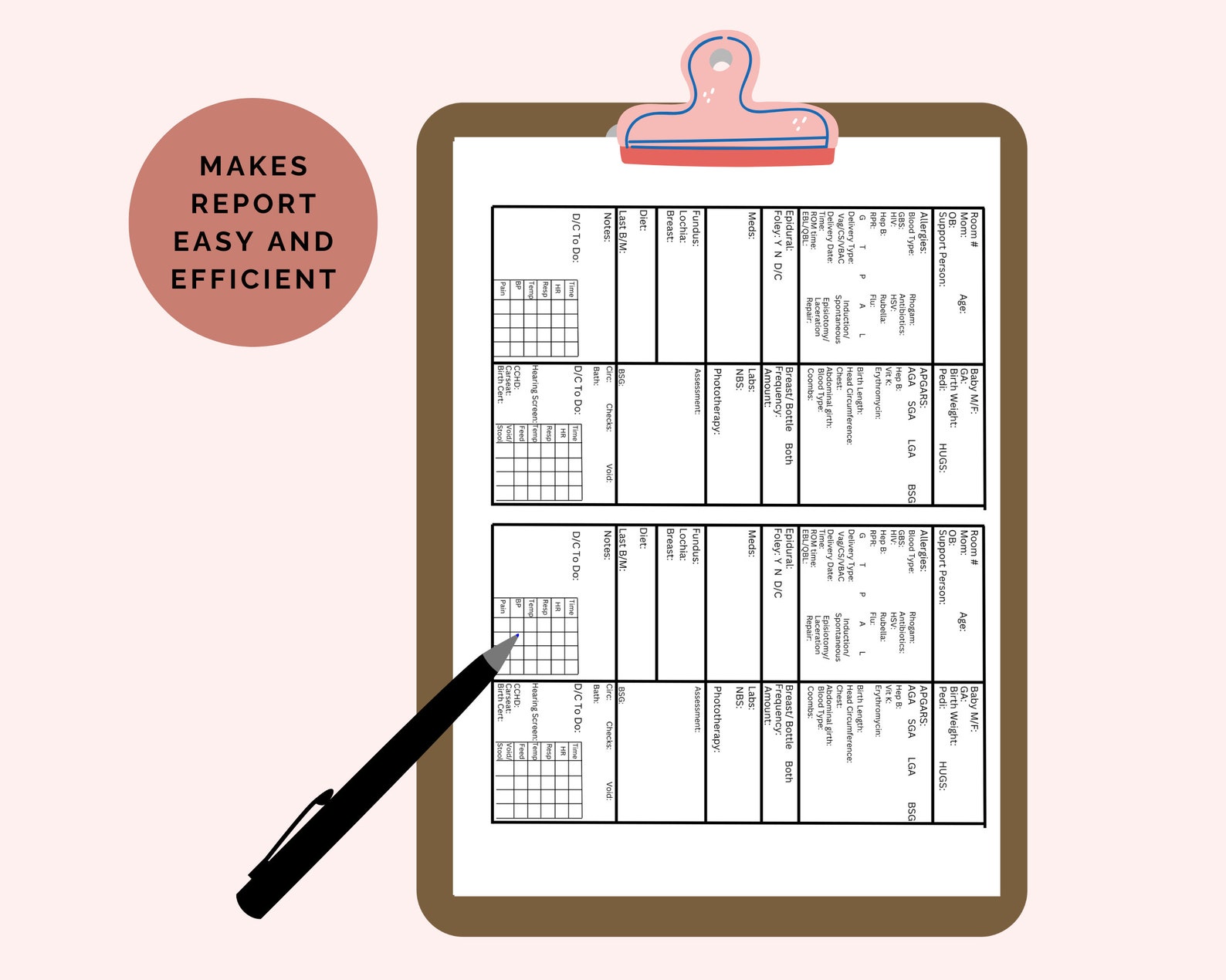 Detailed Mom and Baby Report Sheet, Couplet Care Report , Postpartum ...