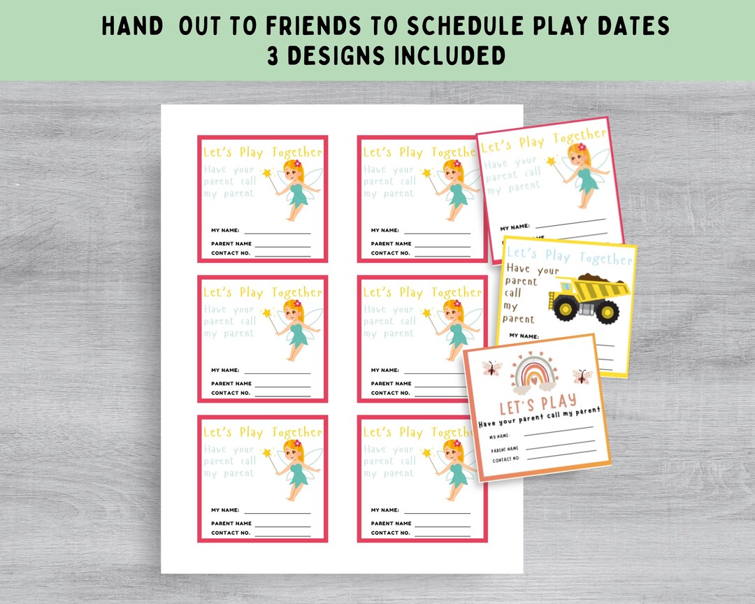 Kids Contact Cards, Play Date Cards, Parent Contact, Business Card for ...