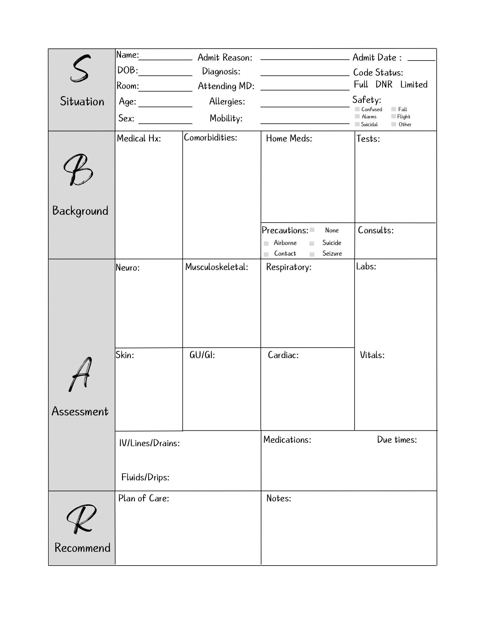 SBAR Report Sheet, Nurse Report Sheet, Bedside Notes, Nurse Brain, Med ...