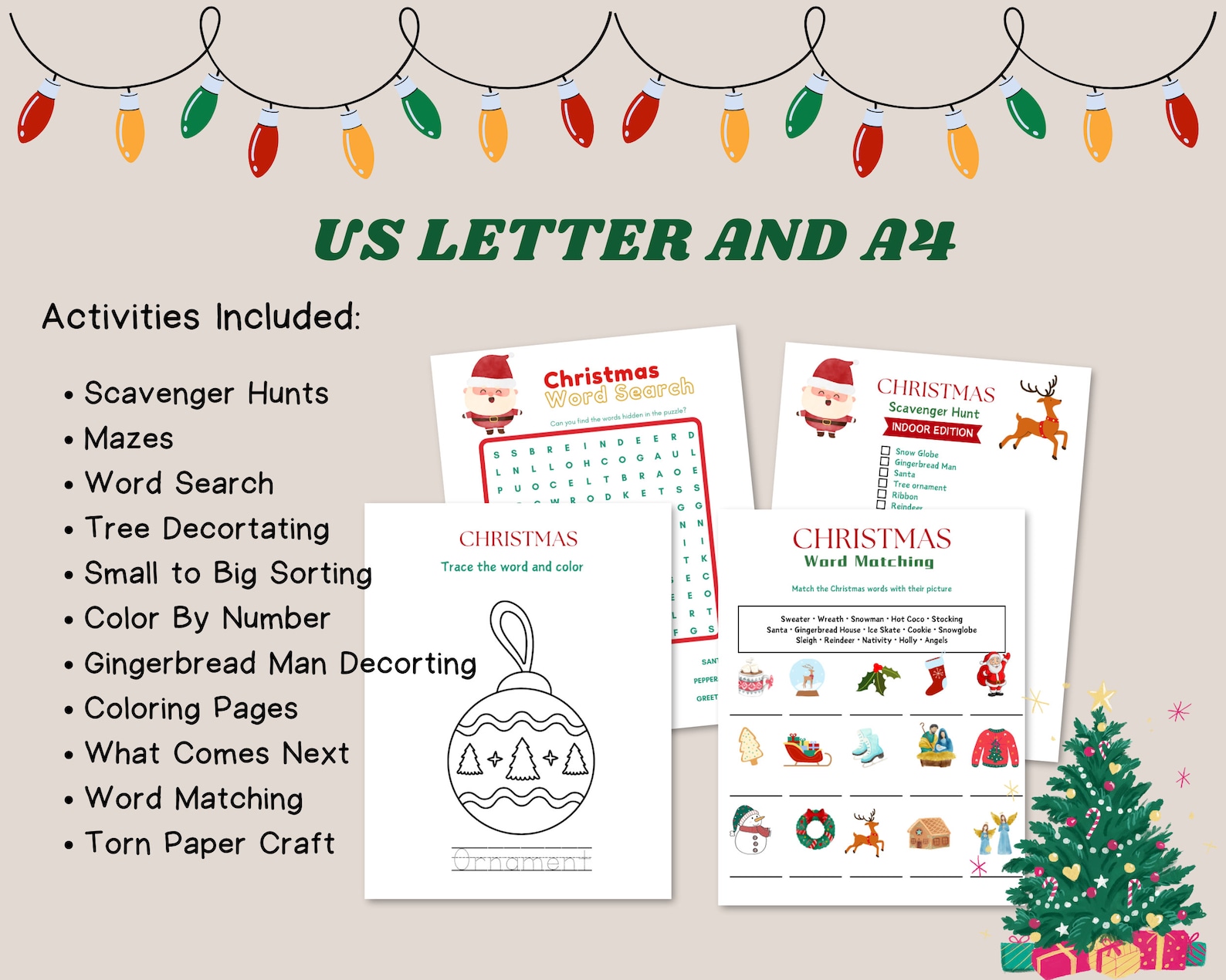 Kids Christmas Crafts, Christmas Activity Bundle, Game Bundle, Coloring ...