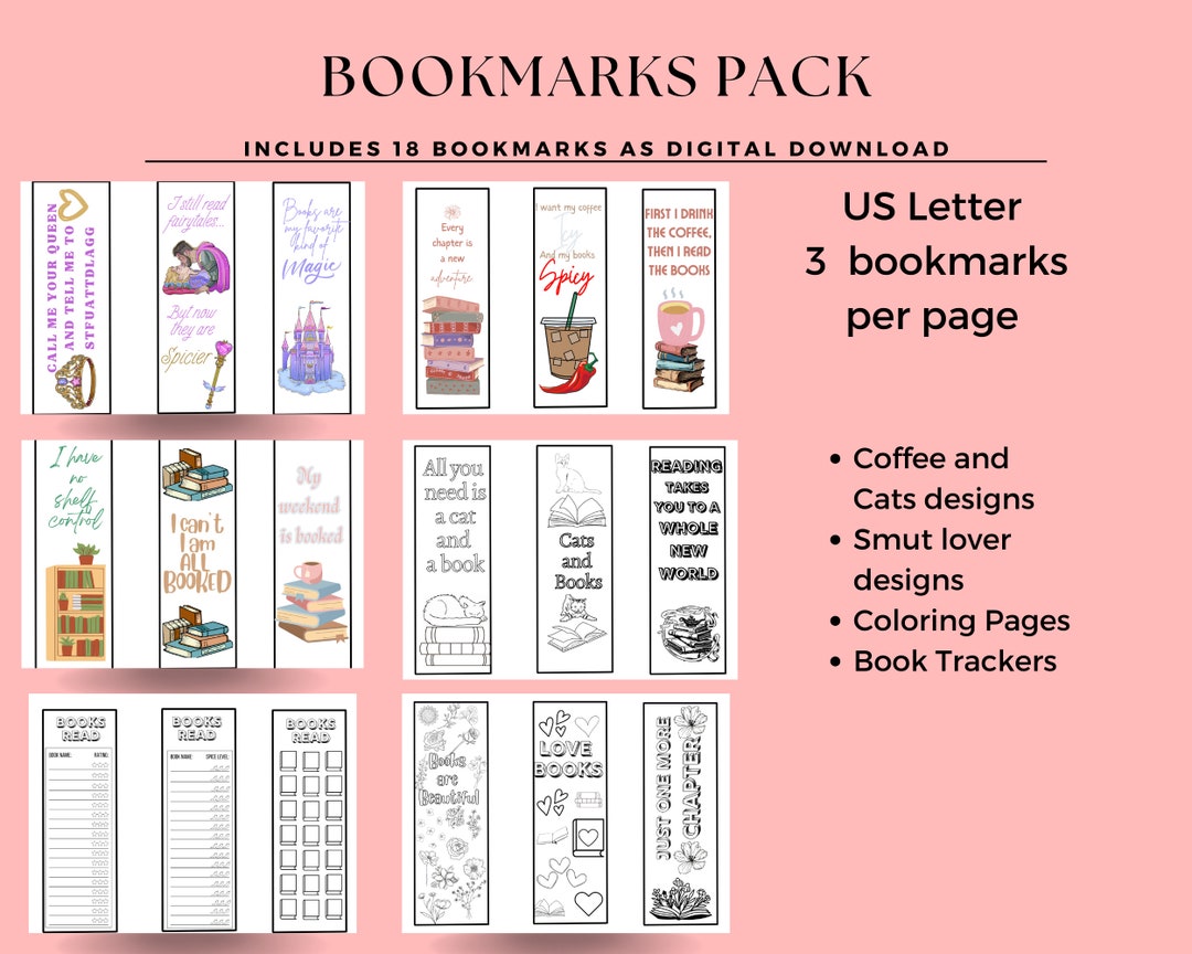 Printable Bookmark, Coloring Bookmark, Book Tracker, SMUT, Booklover ...