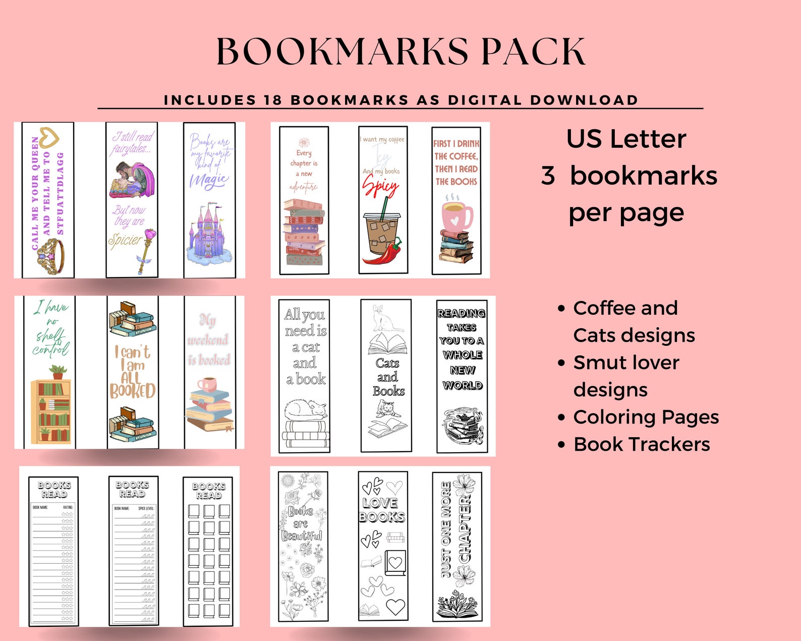 Printable Bookmark, Coloring Bookmark, Book Tracker, SMUT, Booklover ...