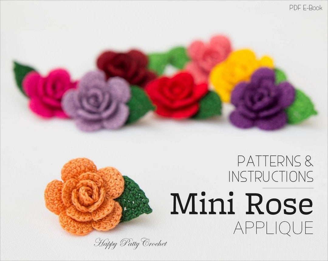 Crochet Mini Rose Pattern - Crochet Flower Applique Pattern - Easy ...