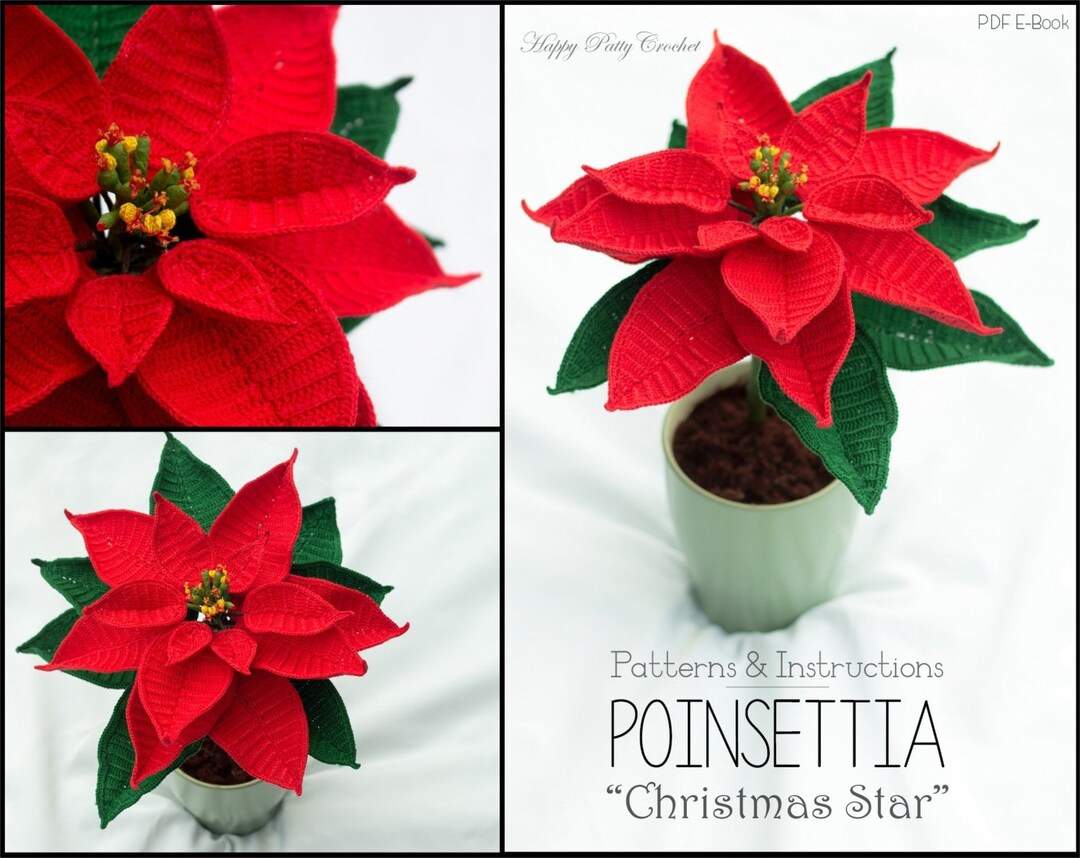 Crochet Christmas Flower Pattern - Crochet Poinsettia Pattern - Crochet ...