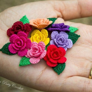 Crochet Mini Rose Pattern - Crochet Flower Applique Pattern - Easy ...