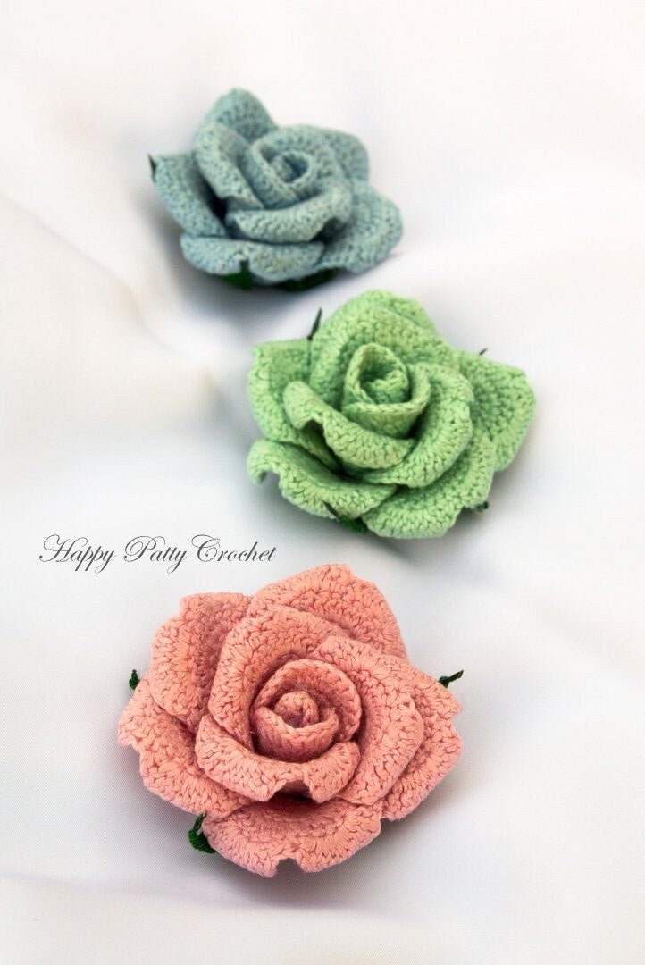 Crochet Flower Applique Pattern Crochet Rose Pattern Crochet Flower ...