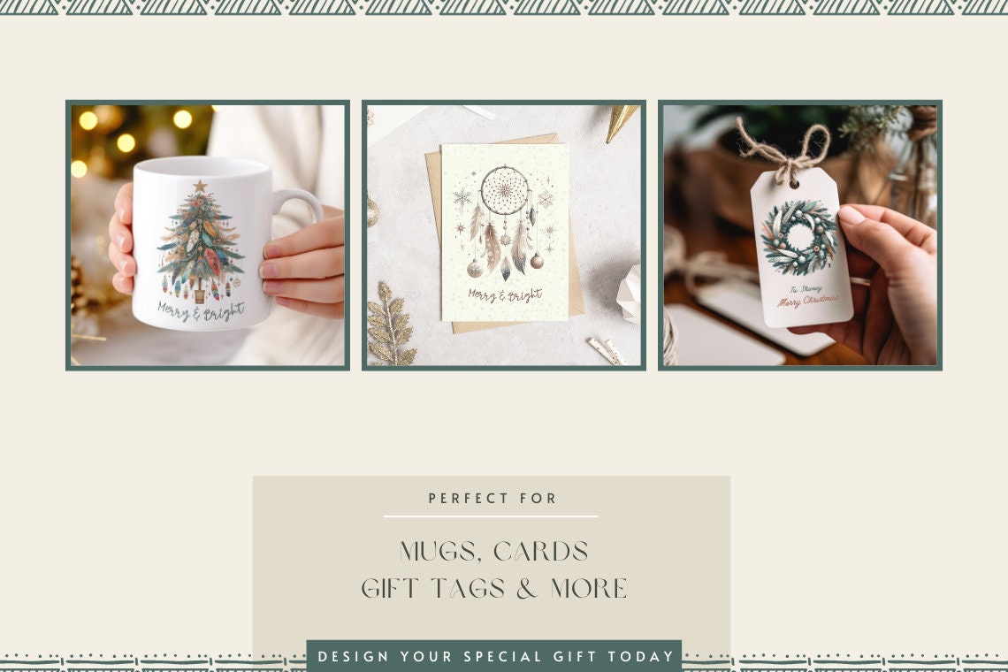 Christmas Boho Clipart, Watercolor Boho Christmas, Xmas Clipart ...