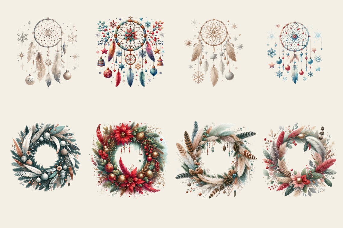 Christmas Boho Clipart, Watercolor Boho Christmas, Xmas Clipart ...