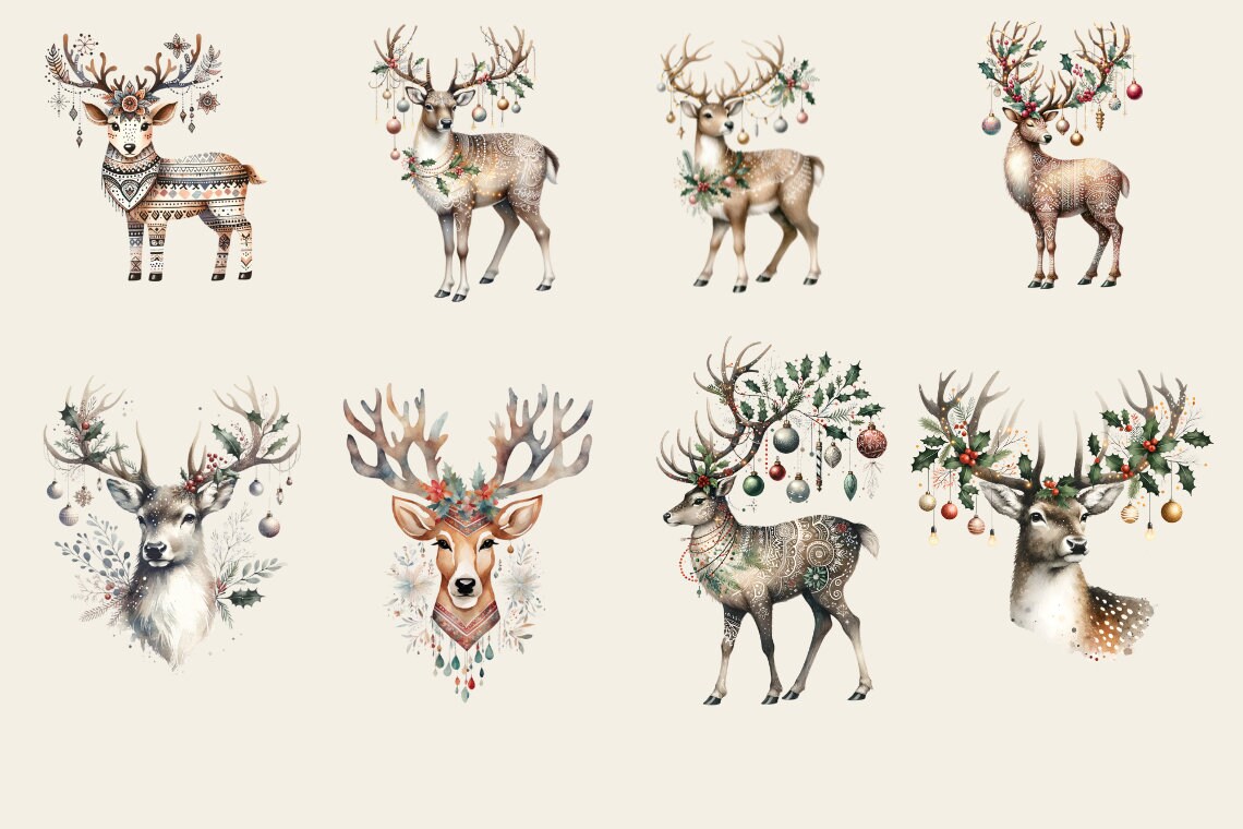 Christmas Boho Clipart, Watercolor Boho Christmas, Xmas Clipart ...