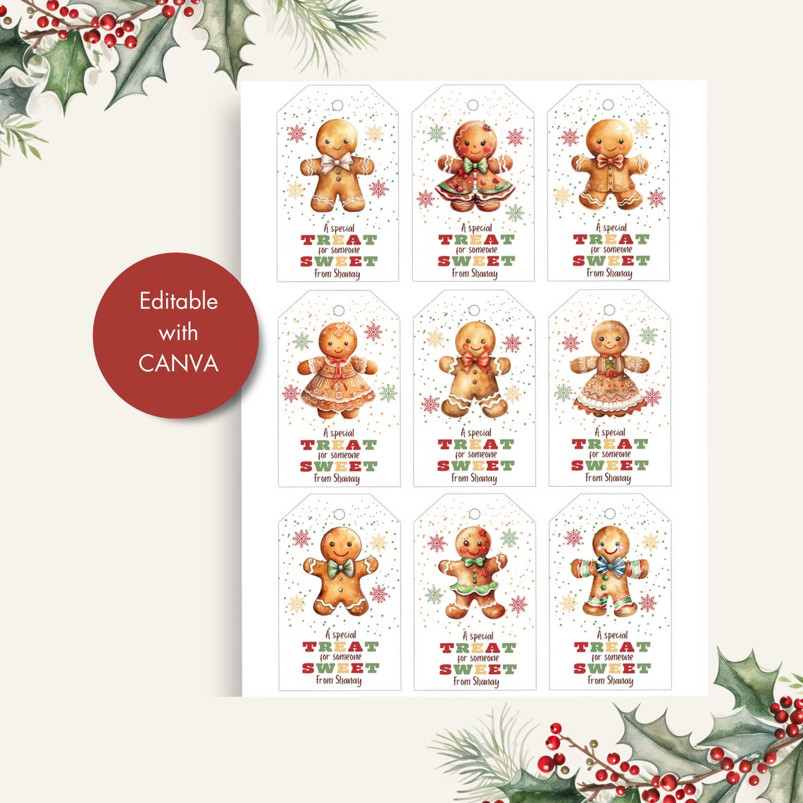Editable Gingerbread Christmas Gift Tags, Christmas Gift Tag Template ...