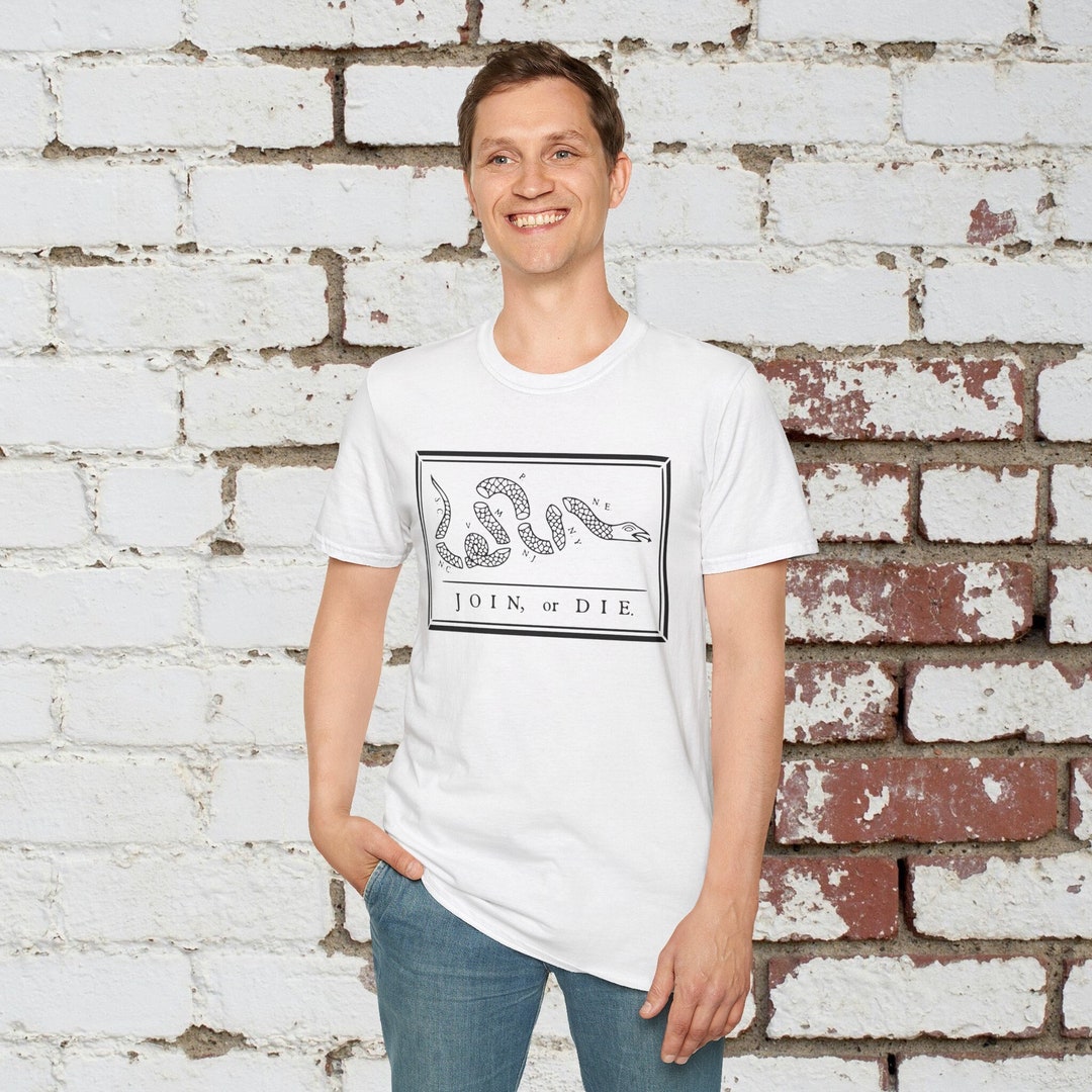 Join or Die Flag Patriotic T-shirt, Ben Franklin Drawing, American ...