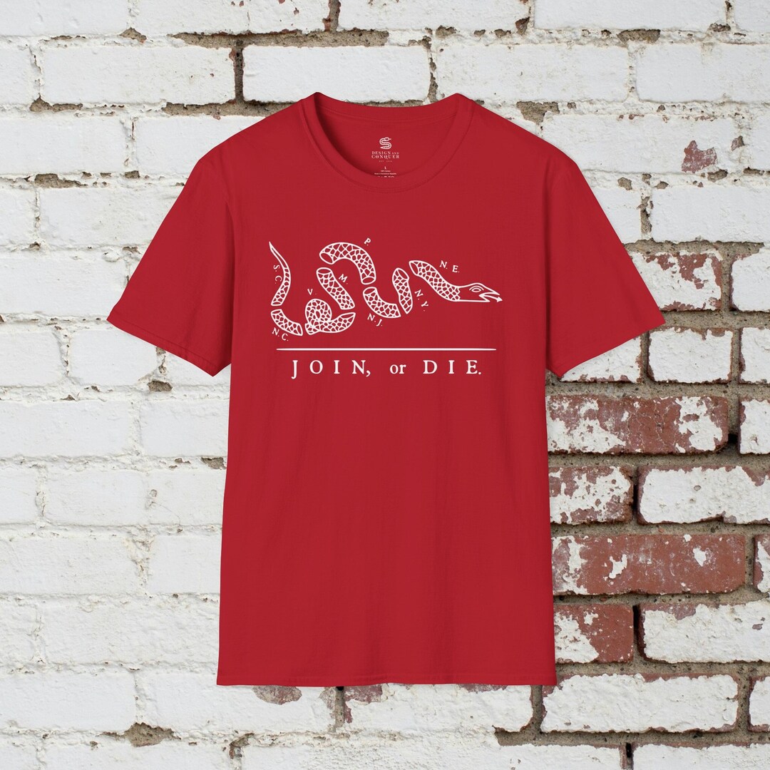 Join or Die Flag Patriotic T-shirt, Ben Franklin Drawing, American ...