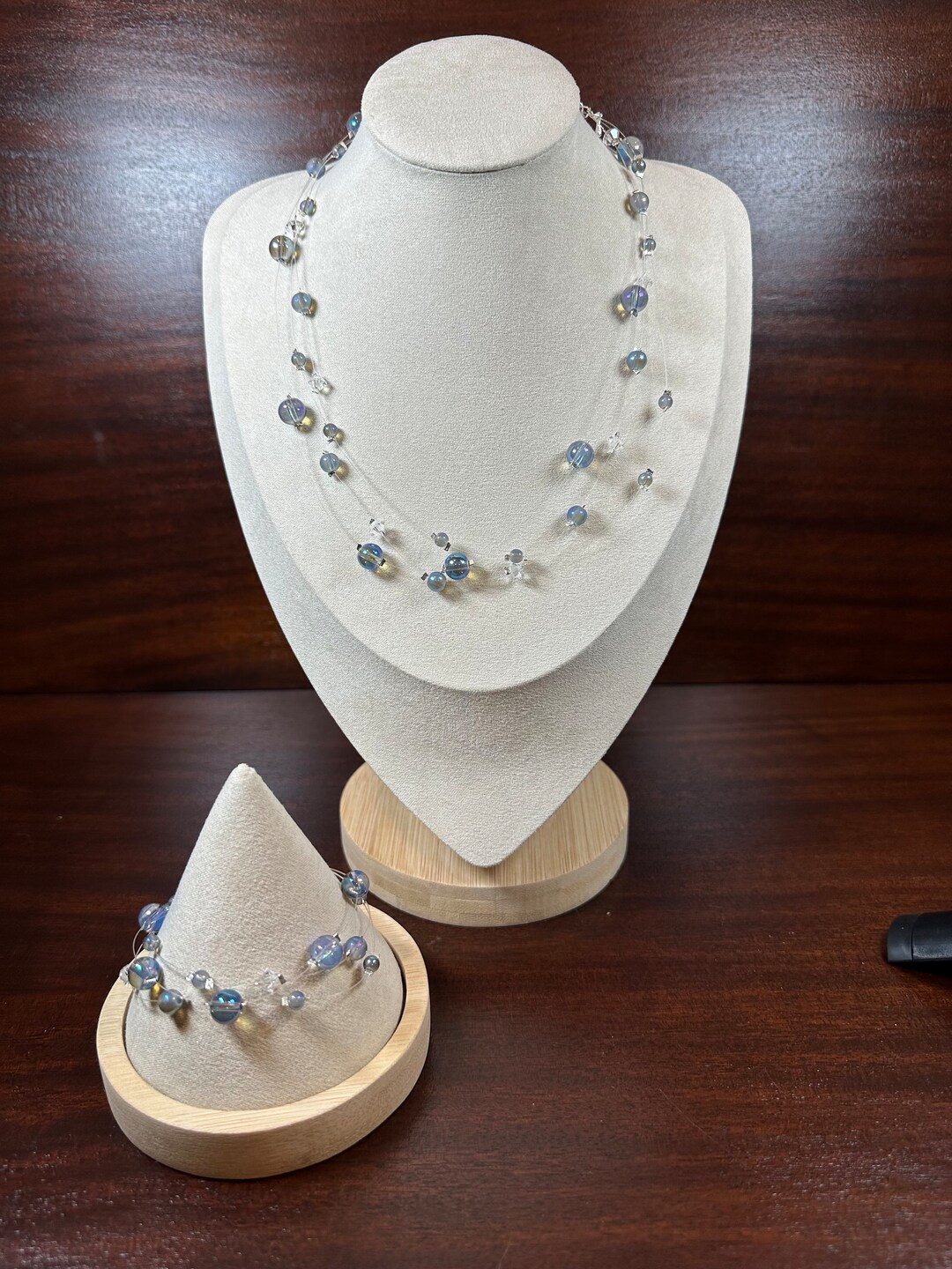 Sapphire Silverite Illusion Necklace & Bracelet Set - Etsy