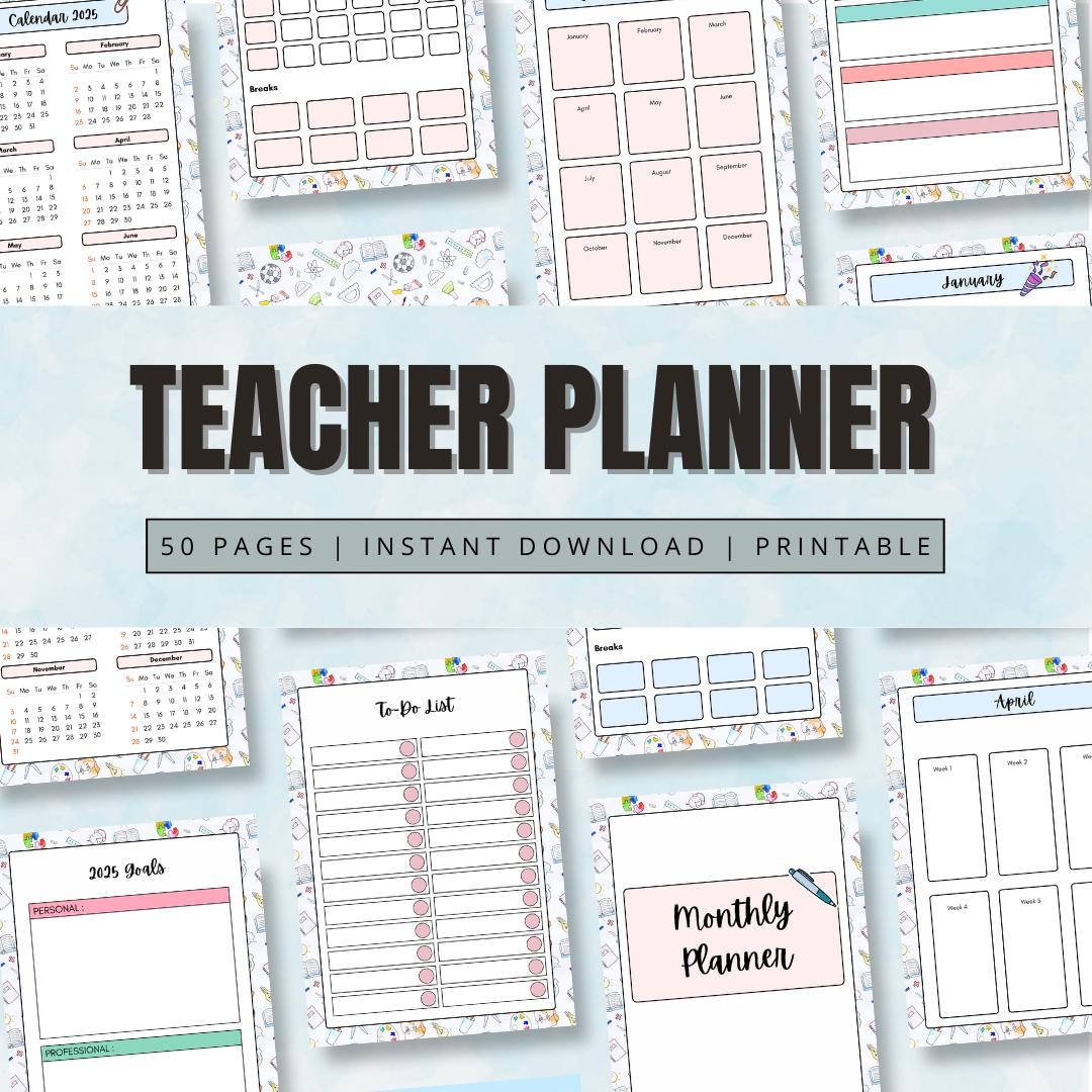 2025 Teacher Planner Printable Digital Academic Planner School Planner ...