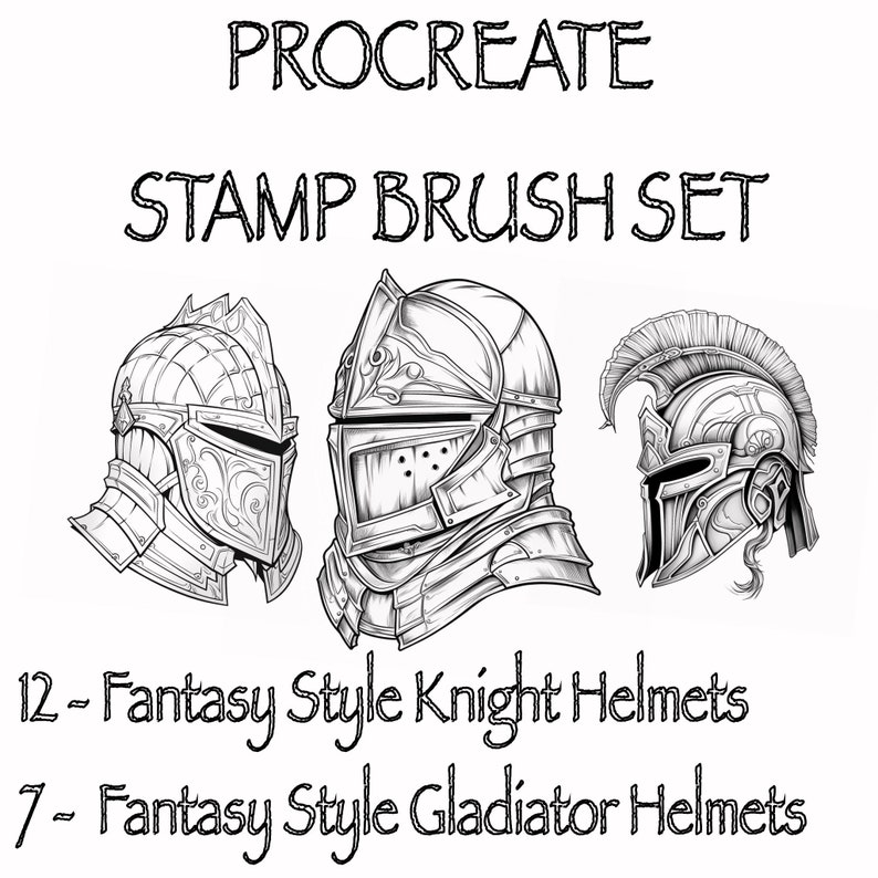Procreate Stamp Brush Set Knight and Gladiator Helmets Stamp Set 19 ...