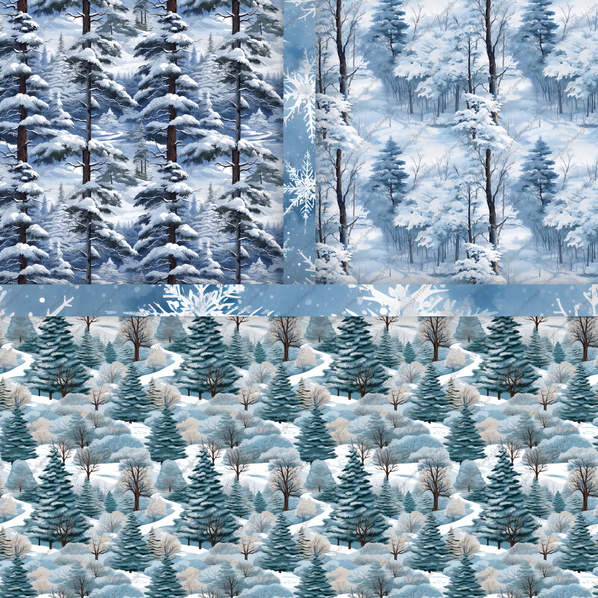 Snowy Forest Patterns: Scrapbook Paper, Seamless Pattern, Digital ...