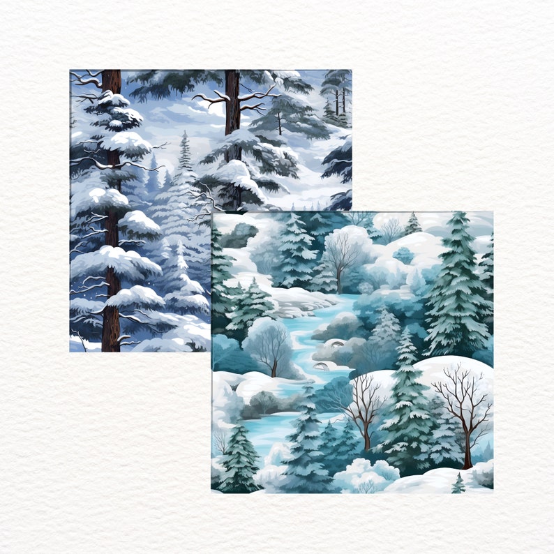 Snowy Forest Patterns: Scrapbook Paper, Seamless Pattern, Digital ...