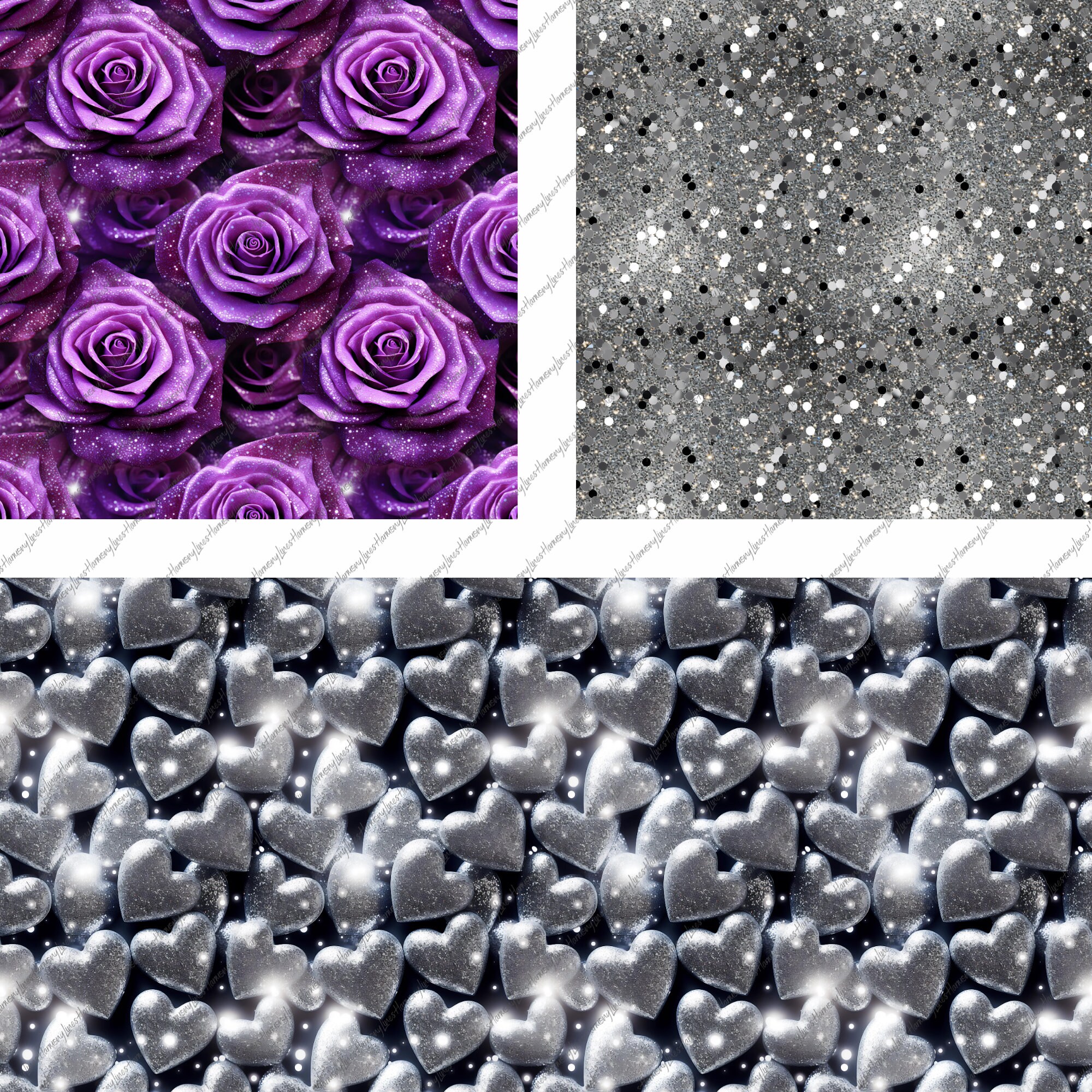 Purple & Silver Romantic Patterns Enchanting Scrapbook Paper, Seamless ...