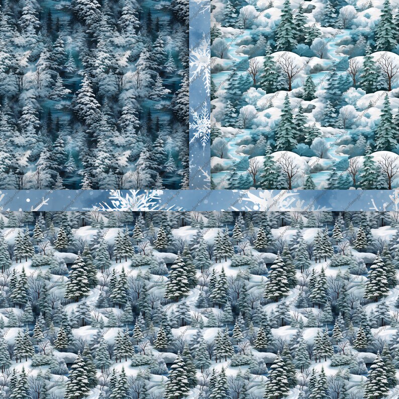 Snowy Forest Patterns: Scrapbook Paper, Seamless Pattern, Digital ...