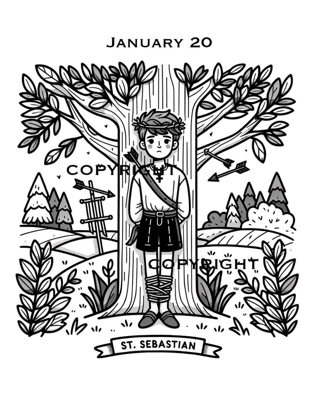 St Sebastian Coloring Page (easy and Detailed) - Download PDF - Etsy