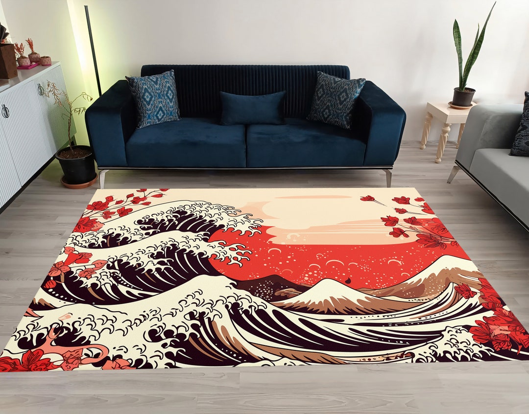 Wave Rug Wave Pattern Rug Japanese Wave Rug Japan Wave Rug - Etsy