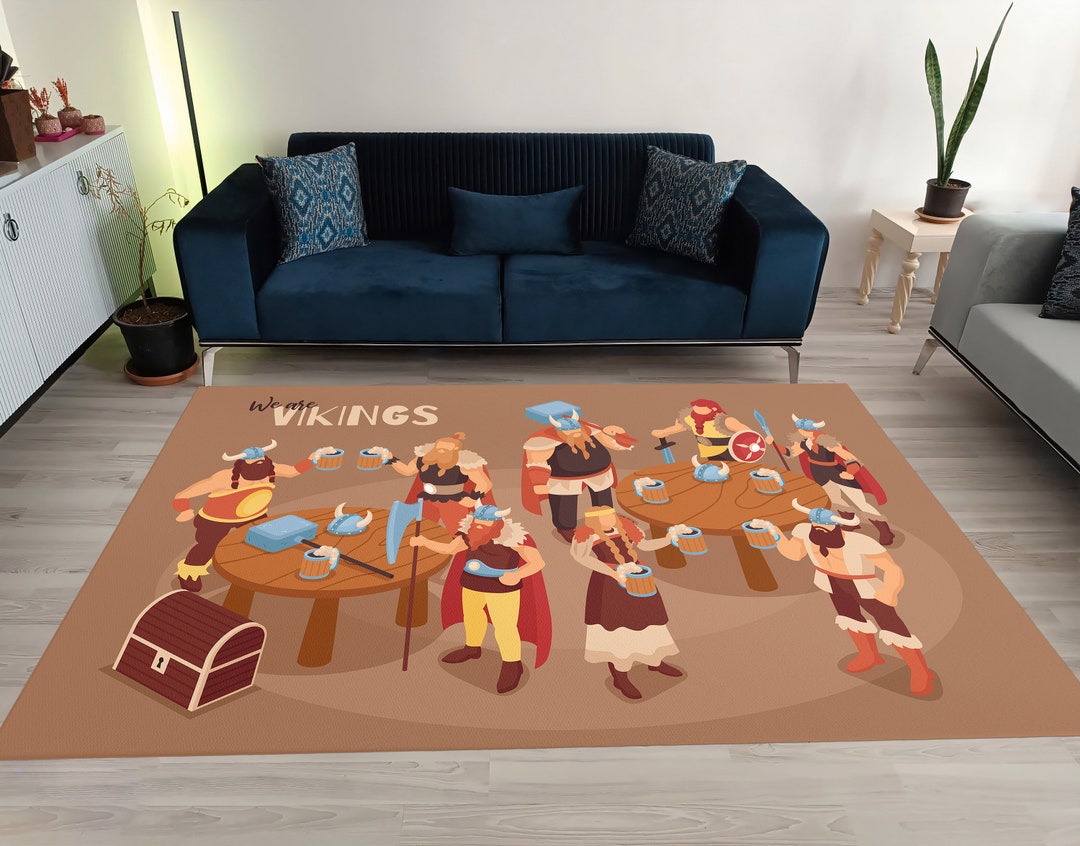Vikings Rug, Viking Themed Rug, Viking Helmet Rug, Viking Patterned Rug ...