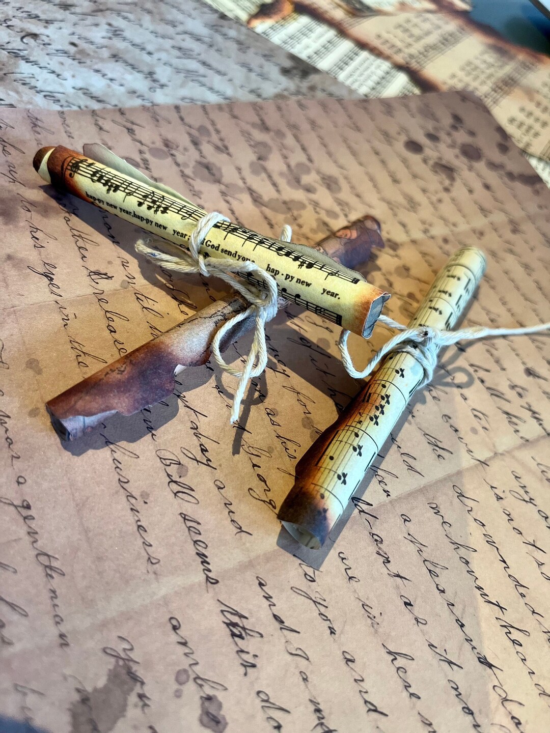 Antique Music Sheet Scrolls Coffee Stained Paper. Written Poetry ...