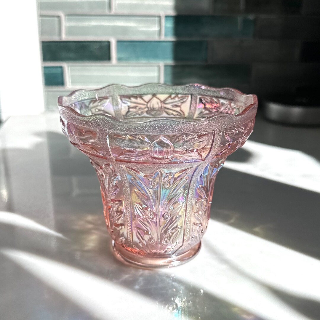 Vintage Lenox Imperial Glass Vase in Pink Carnival Glass - Etsy