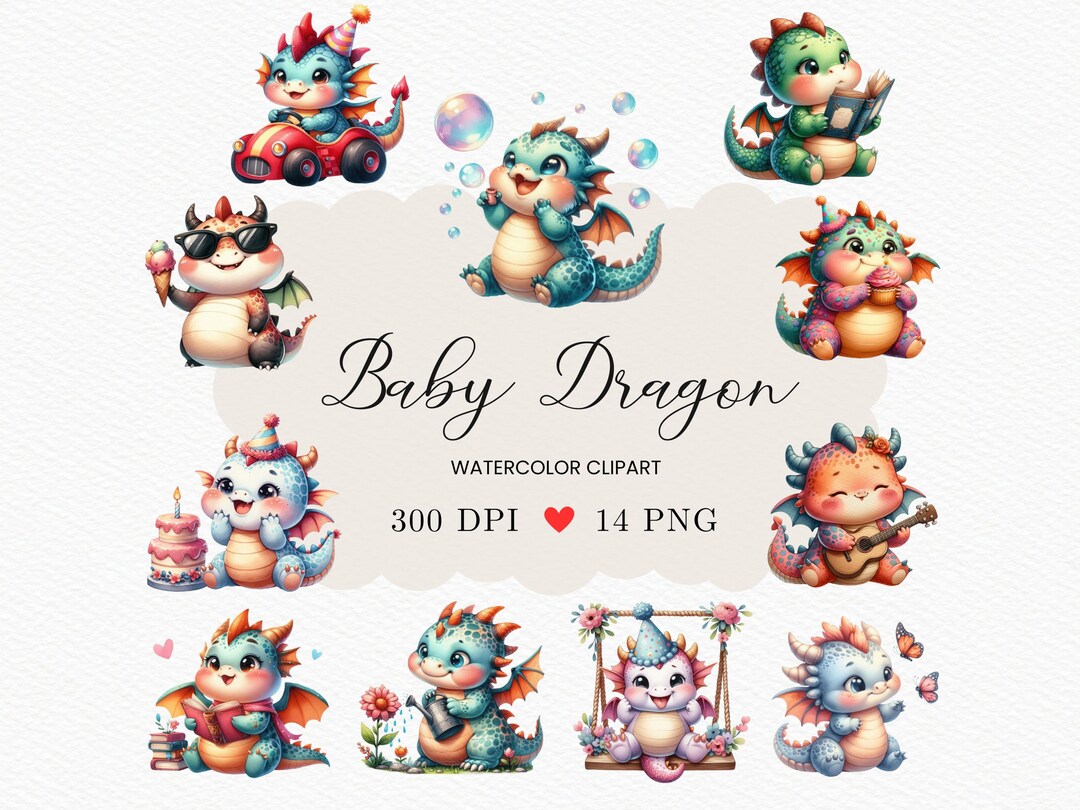 Dragon Watercolor, Dragon Sublimation, Fantasy Clipart, Cute Baby ...