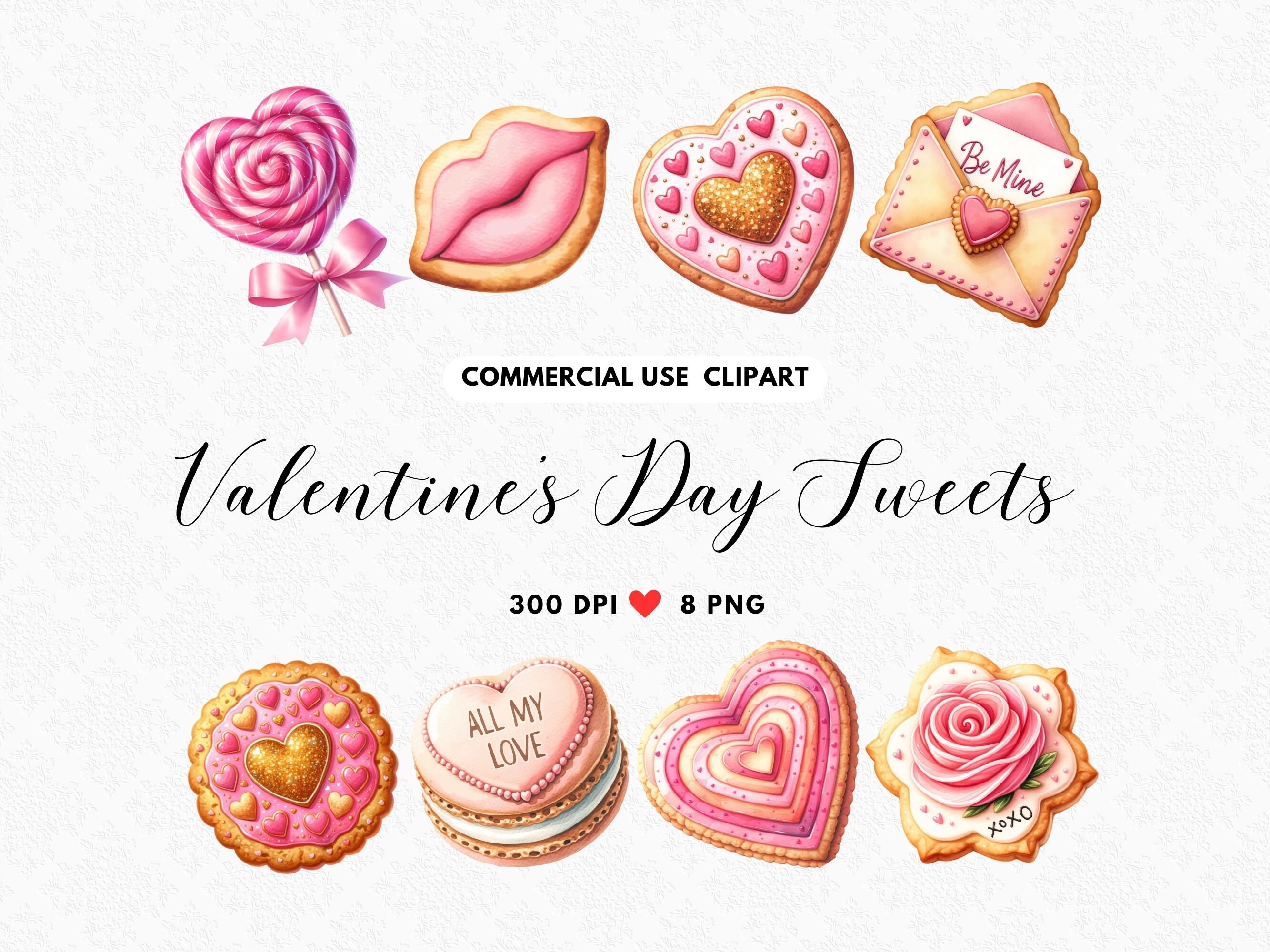 Valentines Cookie Clipart, Watercolor Sugar Cookie, Love Heart Cookie ...