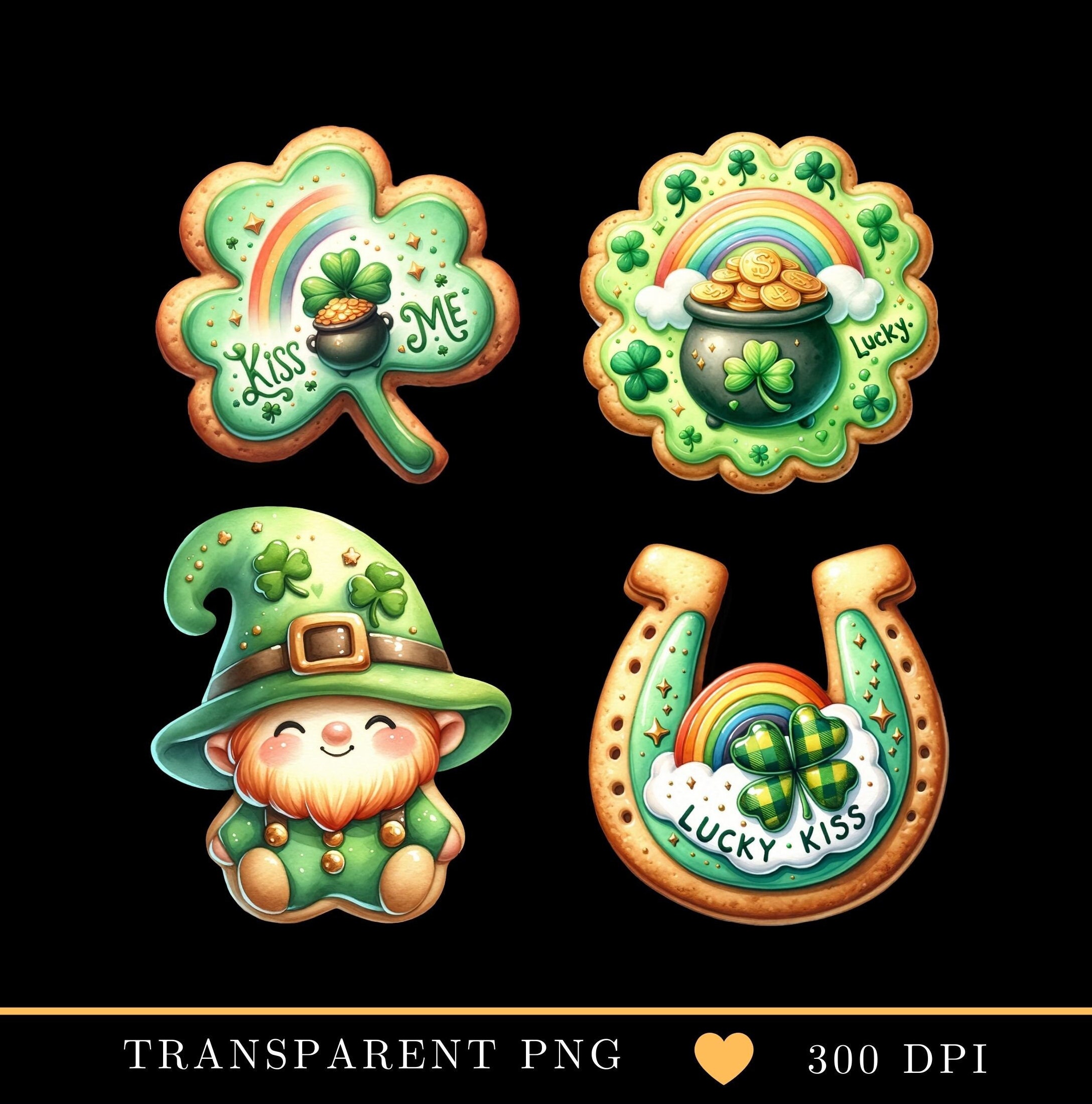 St. Patrick's Day Sweets PNG, Cookie Shamrock Leprechaun Rainbow Pot of ...