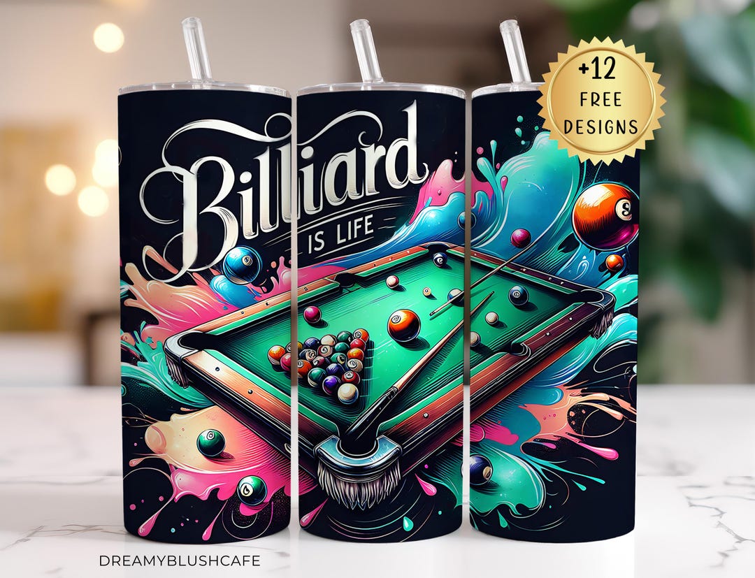 Billiards Tumbler Wrap PNG, Pool Player Gift, Digital Download ...