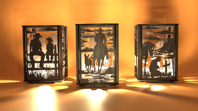 Western Wood Lantern: Cowboy Scene Laser Cut Files (digital File) - Etsy