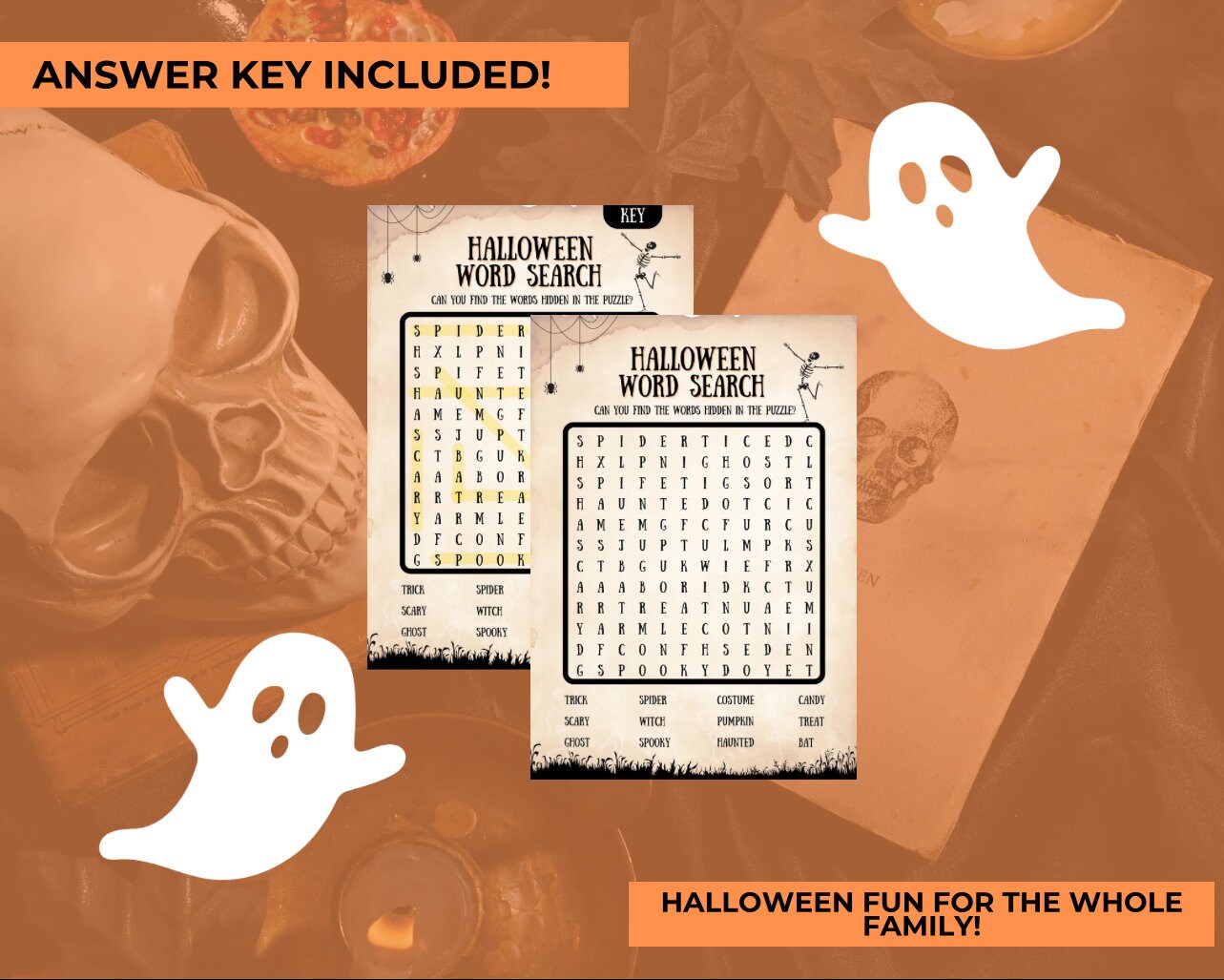 Halloween Word Search Printable Game Skeleton Halloween Party - Etsy