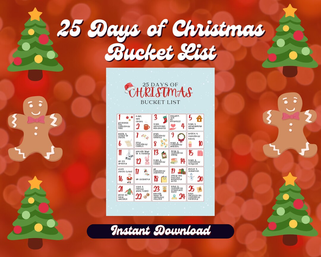 Christmas Bucket List Printable Holiday Fun Game Christmas Party ...