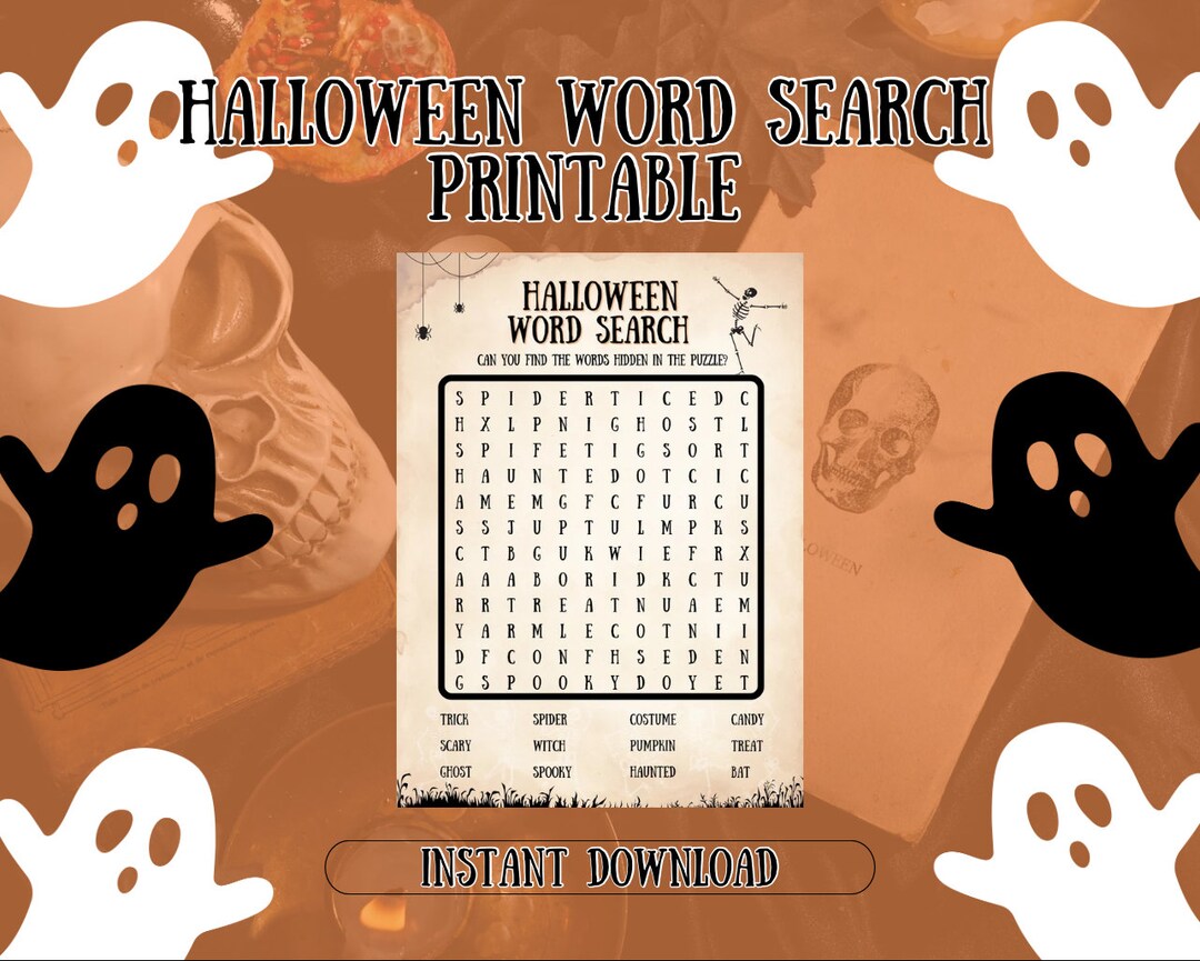 Halloween Word Search Printable Game Skeleton Halloween Party - Etsy