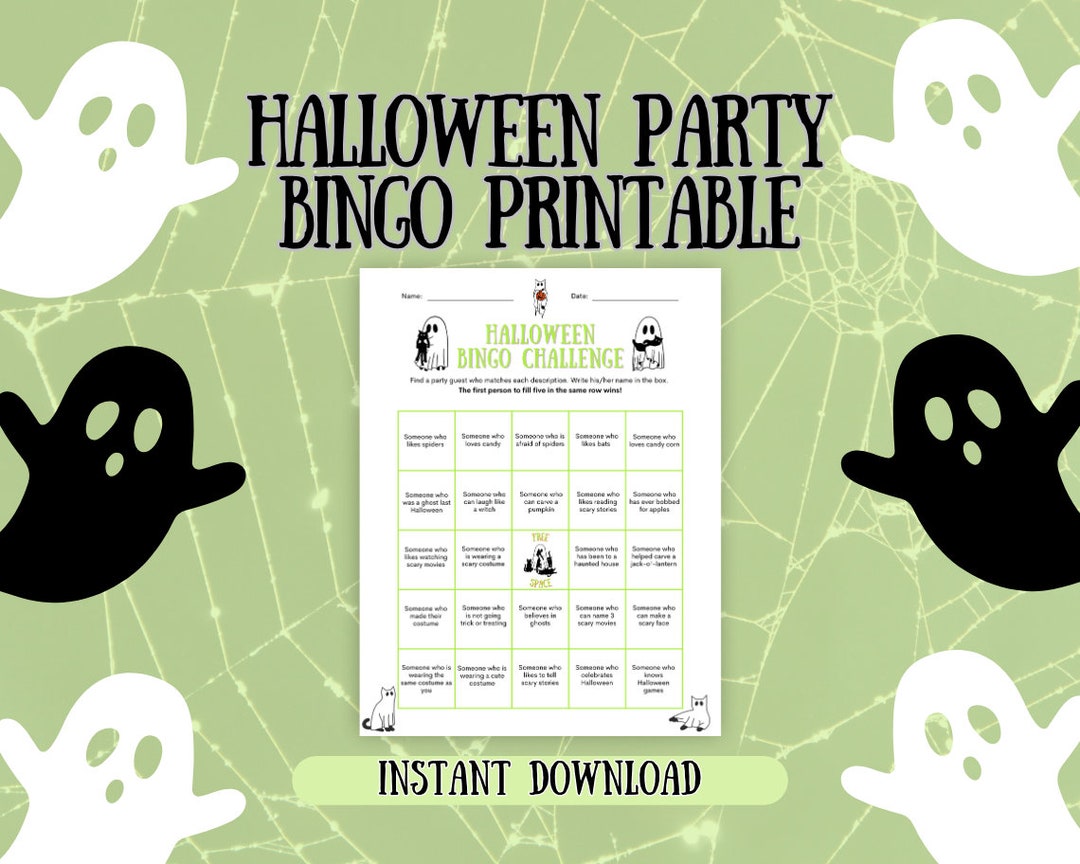 Halloween Party Bingo Challenge Printable Game Fun Halloween Party Game ...