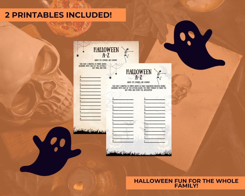 Halloween Skeleton A-Z Printable Game Fun Halloween Party Activity ...