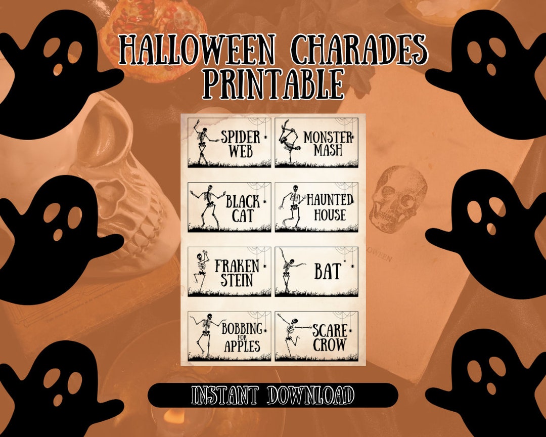 Halloween Skeleton Charades Printable Game Fun Halloween Party Activity ...