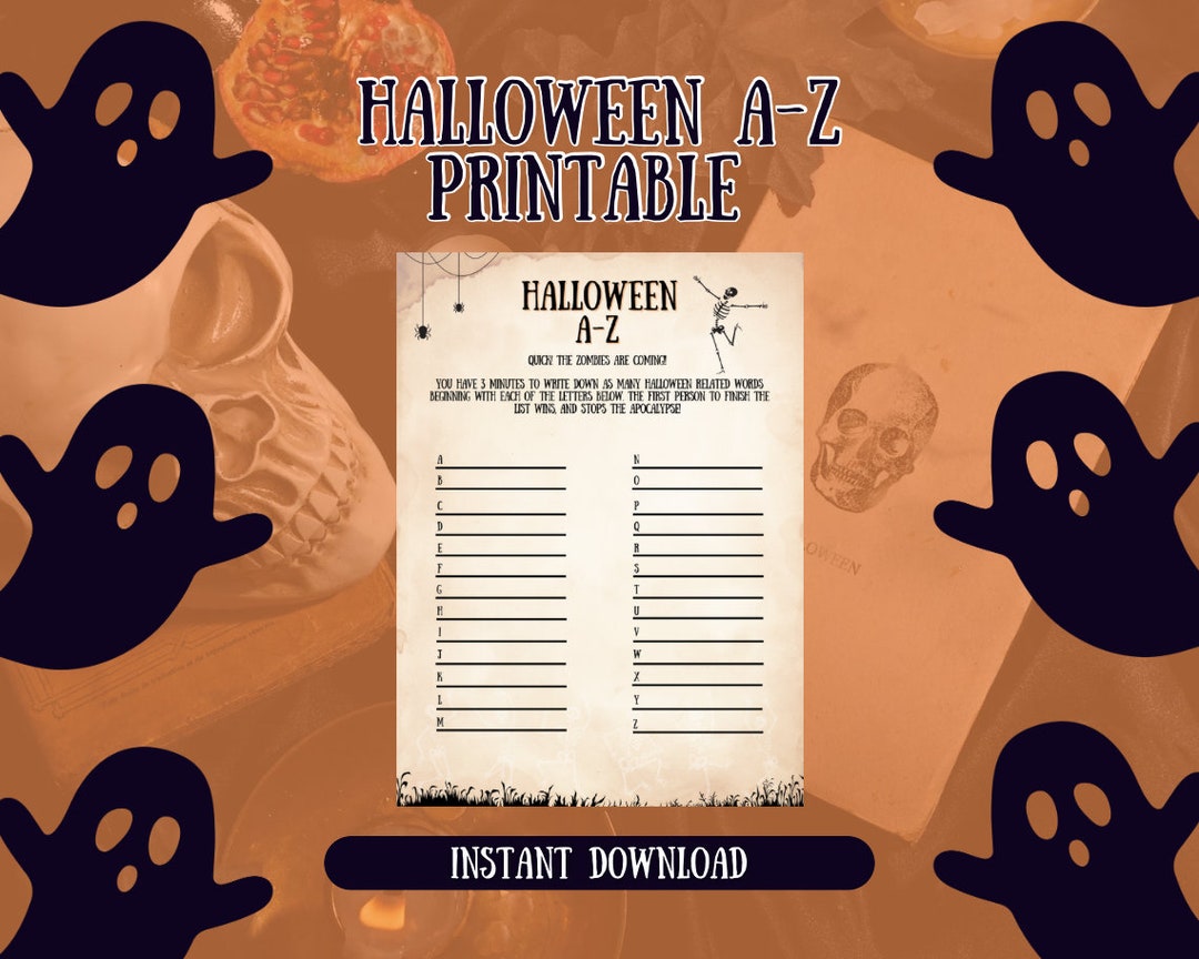 Halloween Skeleton A-Z Printable Game Fun Halloween Party Activity ...