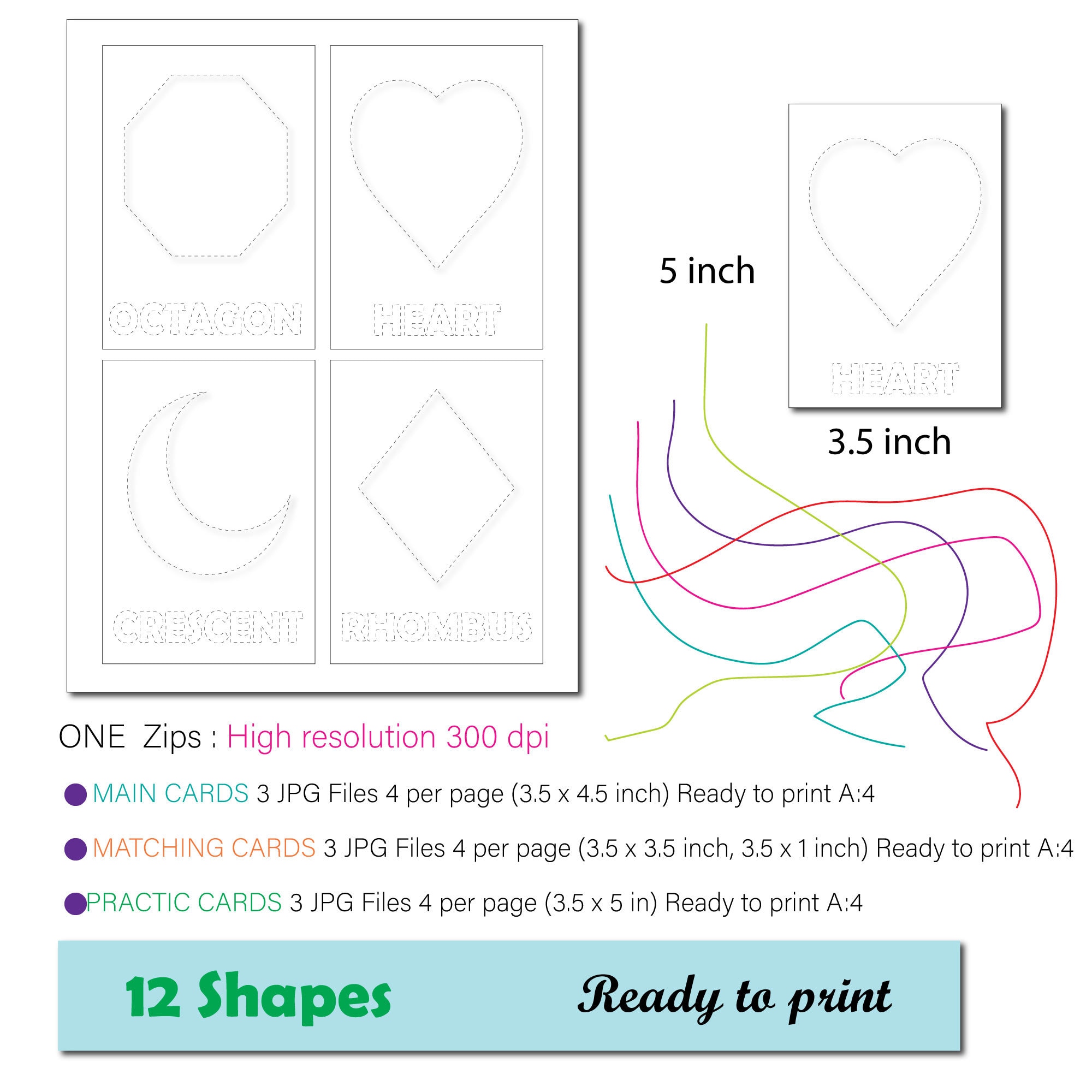 12 Shapes Colorful Flashcards,printable Download Card,learning Kit for ...