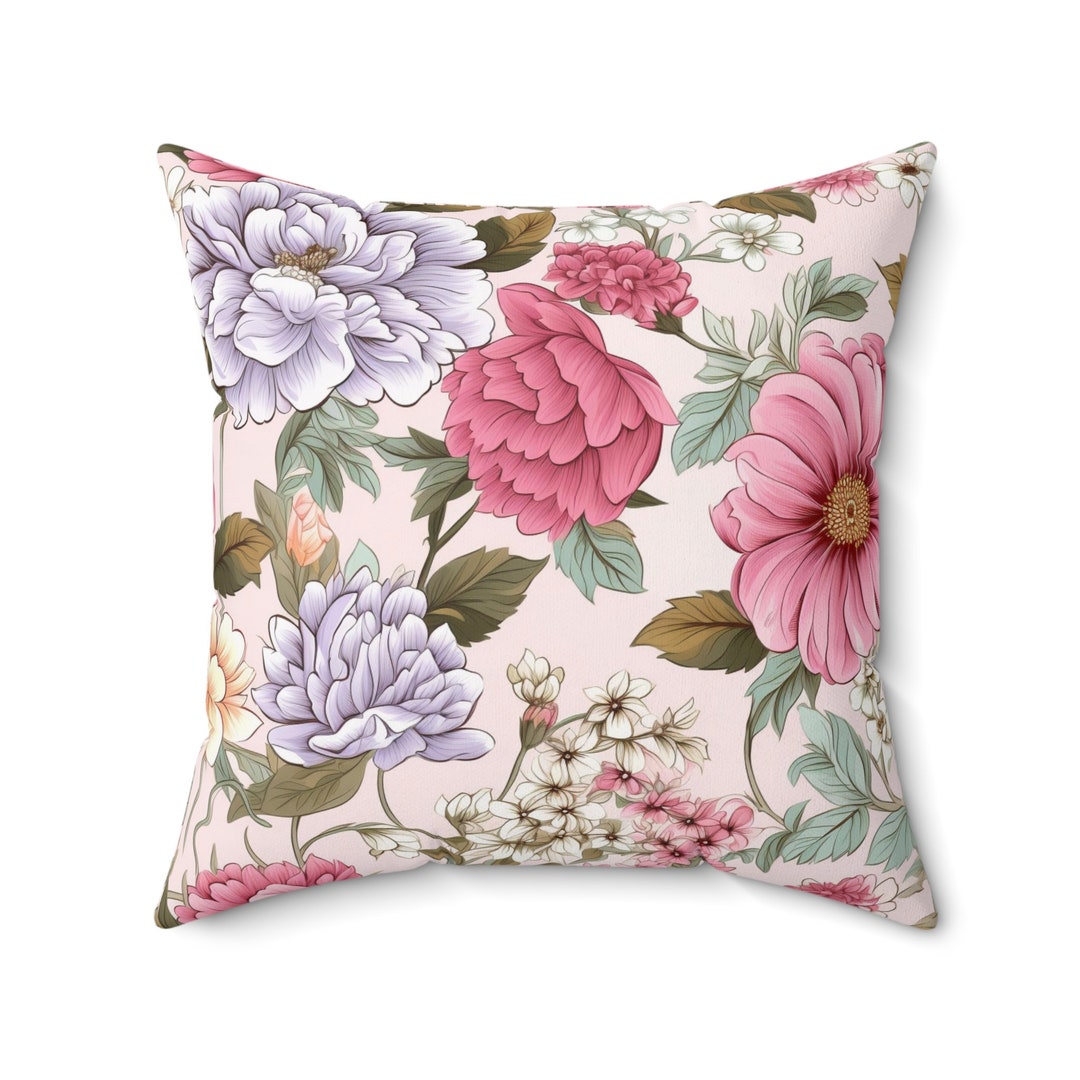 F06 Floral Chintz Style Pastel Color Spun Polyester Square - Etsy