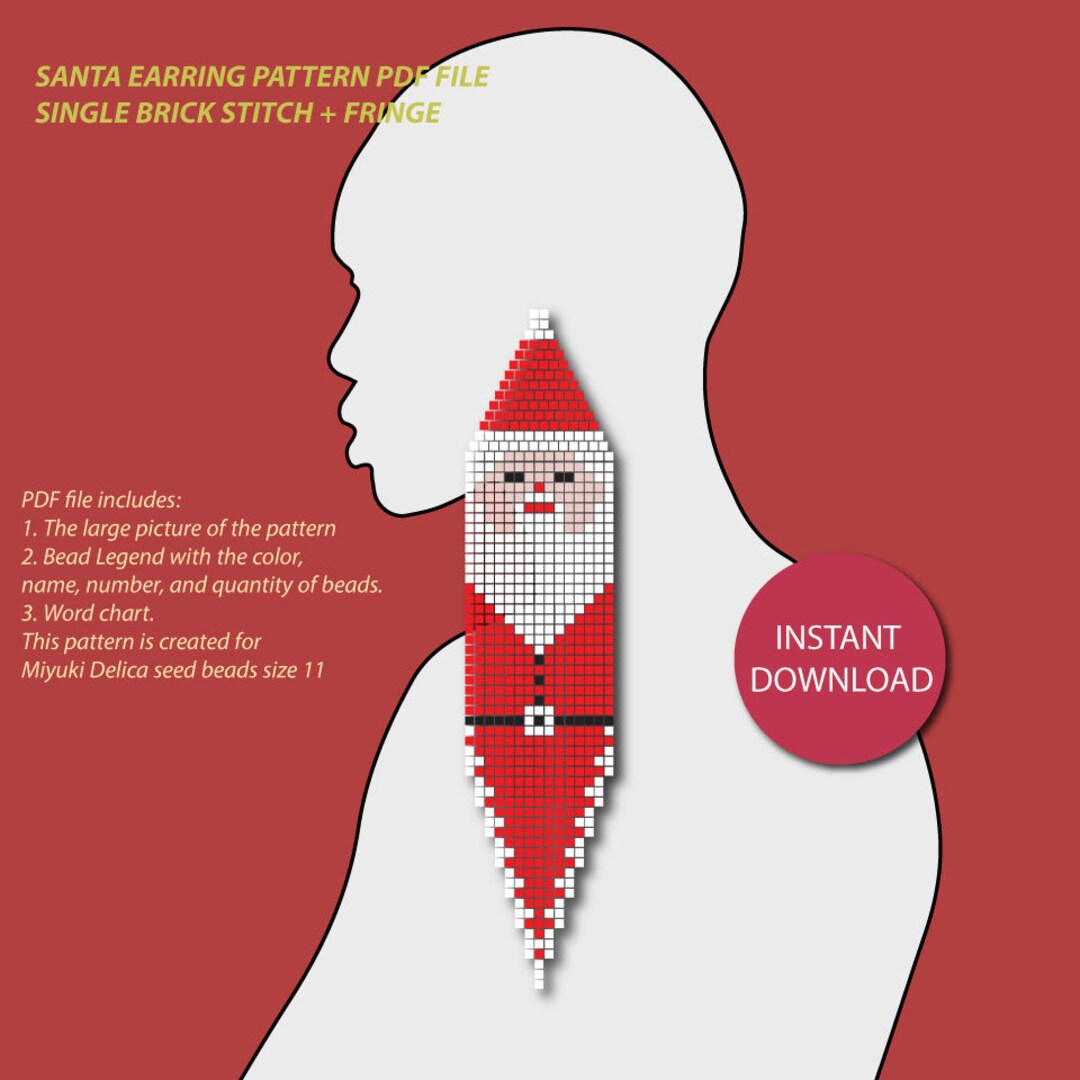 Santa Earring Bead Pattern Earring Instant Download Christmas Earring ...