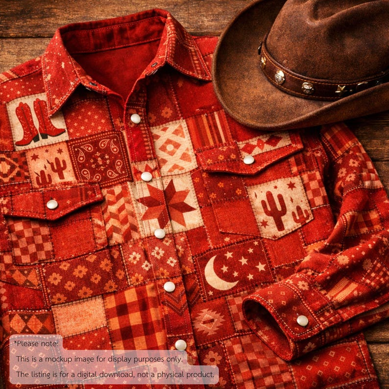 5 Western Boho Patchwork Seamless Pattern, Soft Red & Warm Pink, Fabric ...