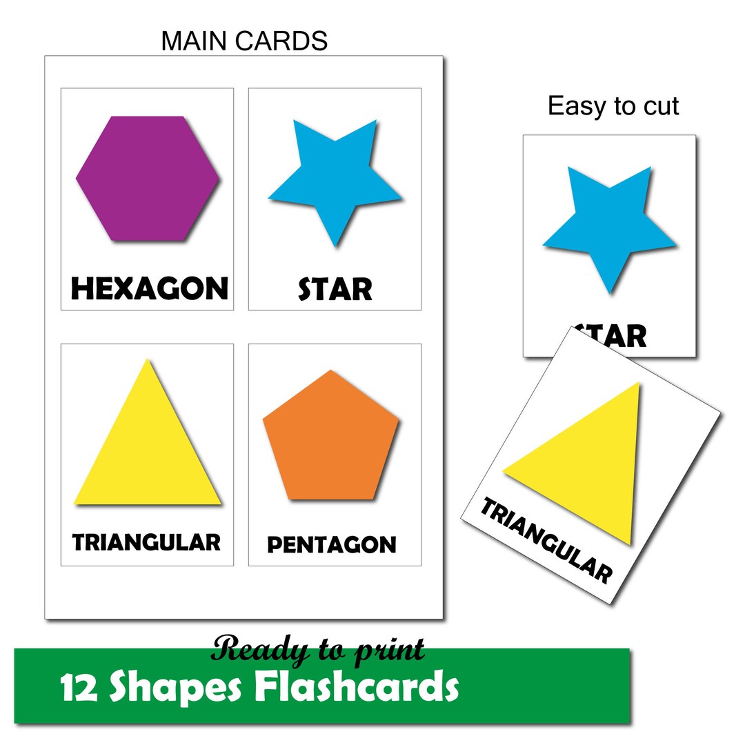 12 Shapes Colorful Flashcards,printable Download Card,learning Kit for ...
