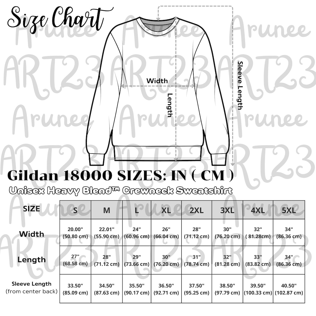 Size Chart Gildan 18000 Mockup Gildan Crewneck Sweatshirt Size Chart ...
