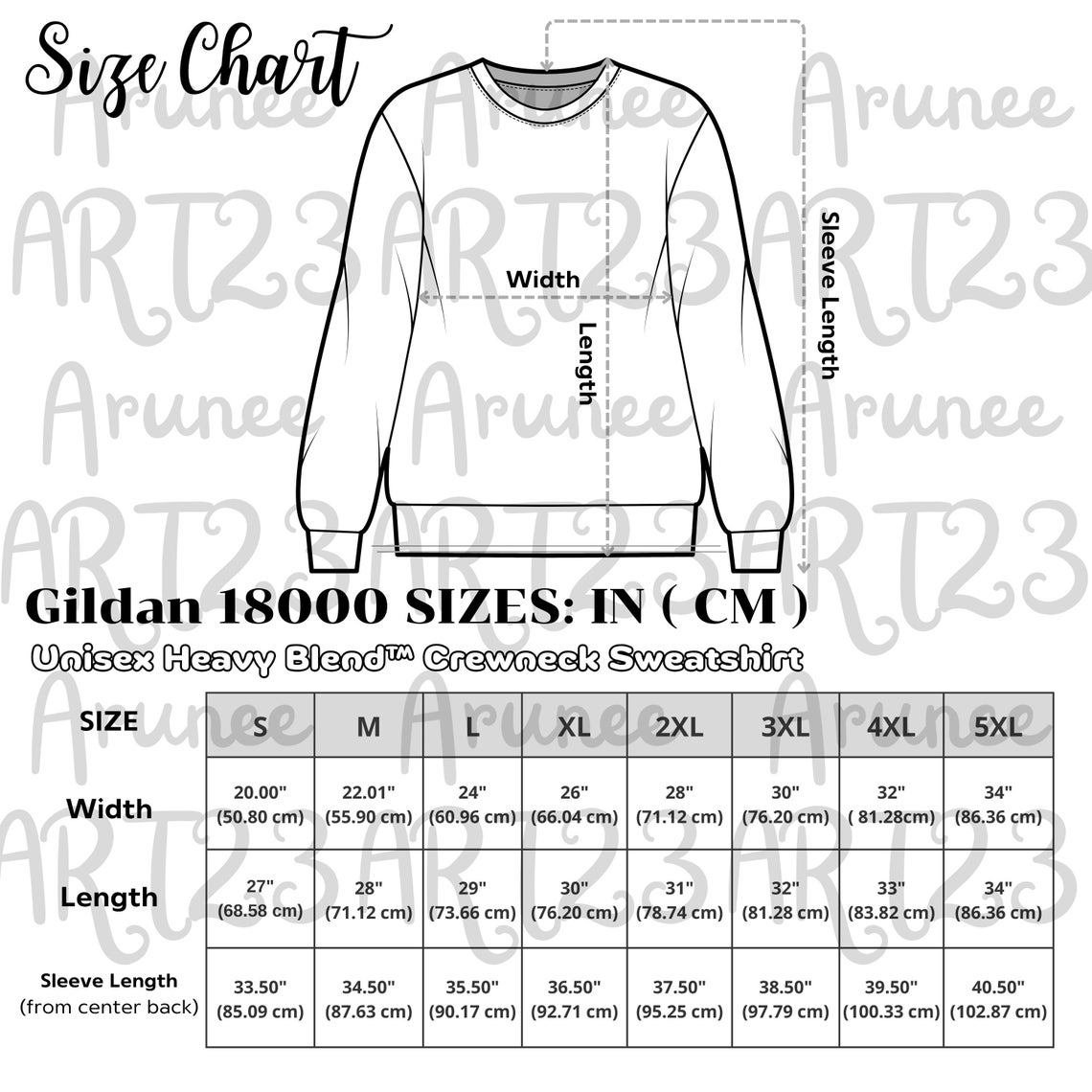 Size Chart Gildan 18000 Mockup Gildan Crewneck Sweatshirt Size Chart ...