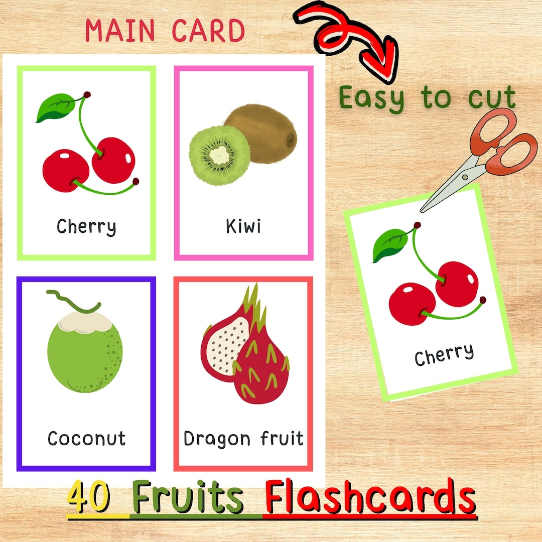 Fruits Flashcards, 40 Fruits Download Card,learning Kit for Toddlers ...