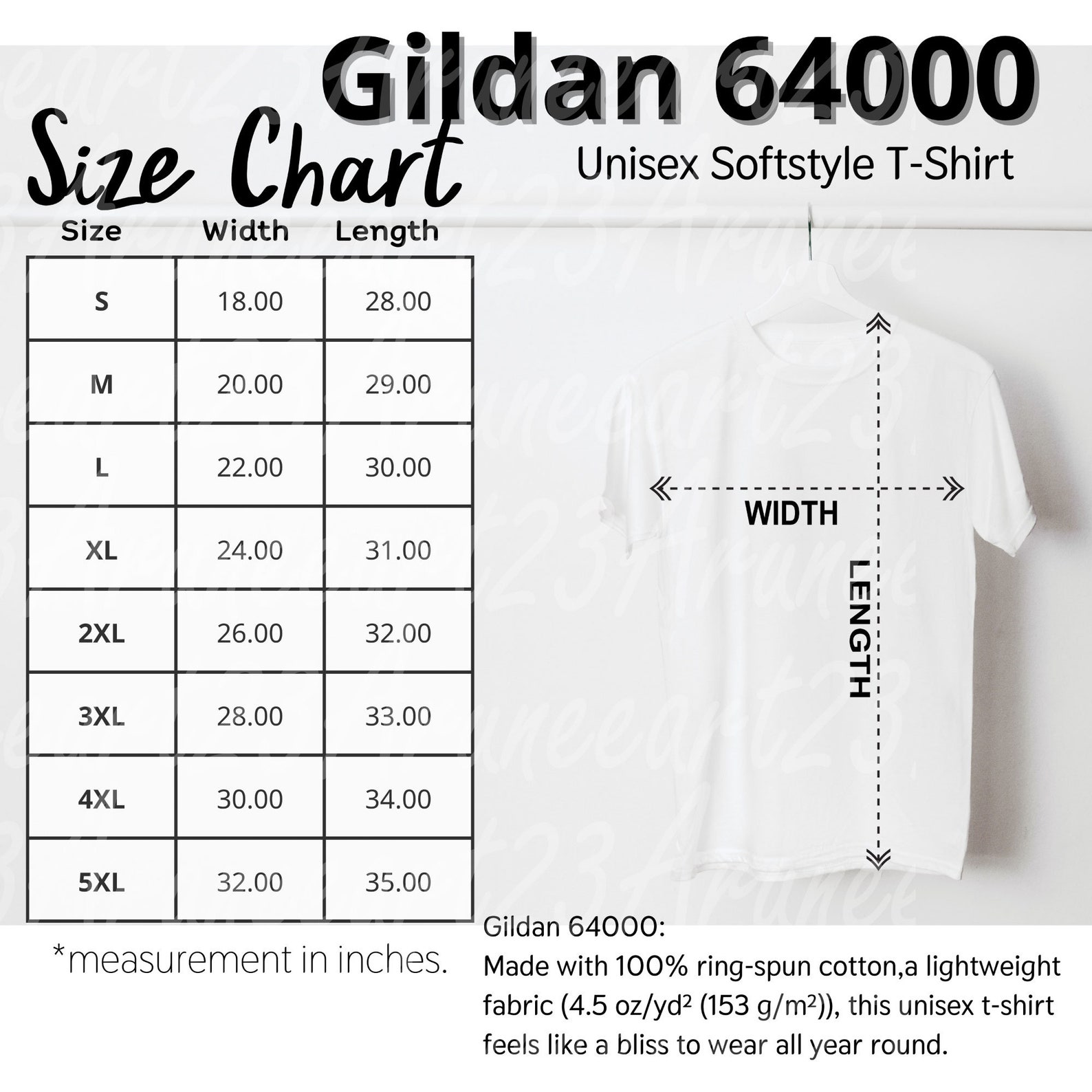 Gildan 64000 Size Chart Mockup Gildan 64000 Unisex Softstyle T-shirt ...